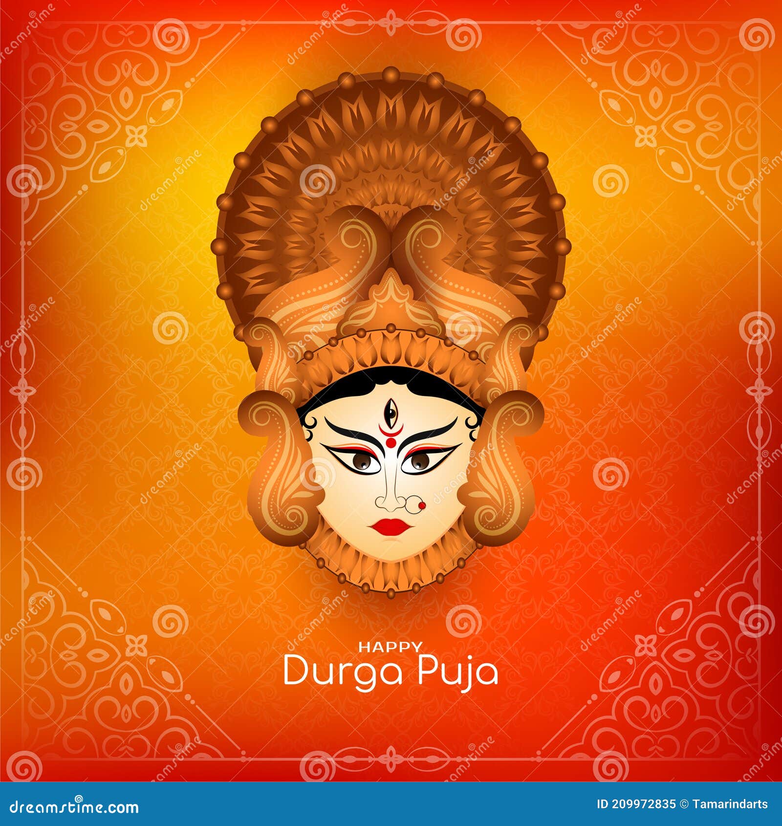 Durga Puja Festival Decorative Red Color Background Design Stock Vector ...