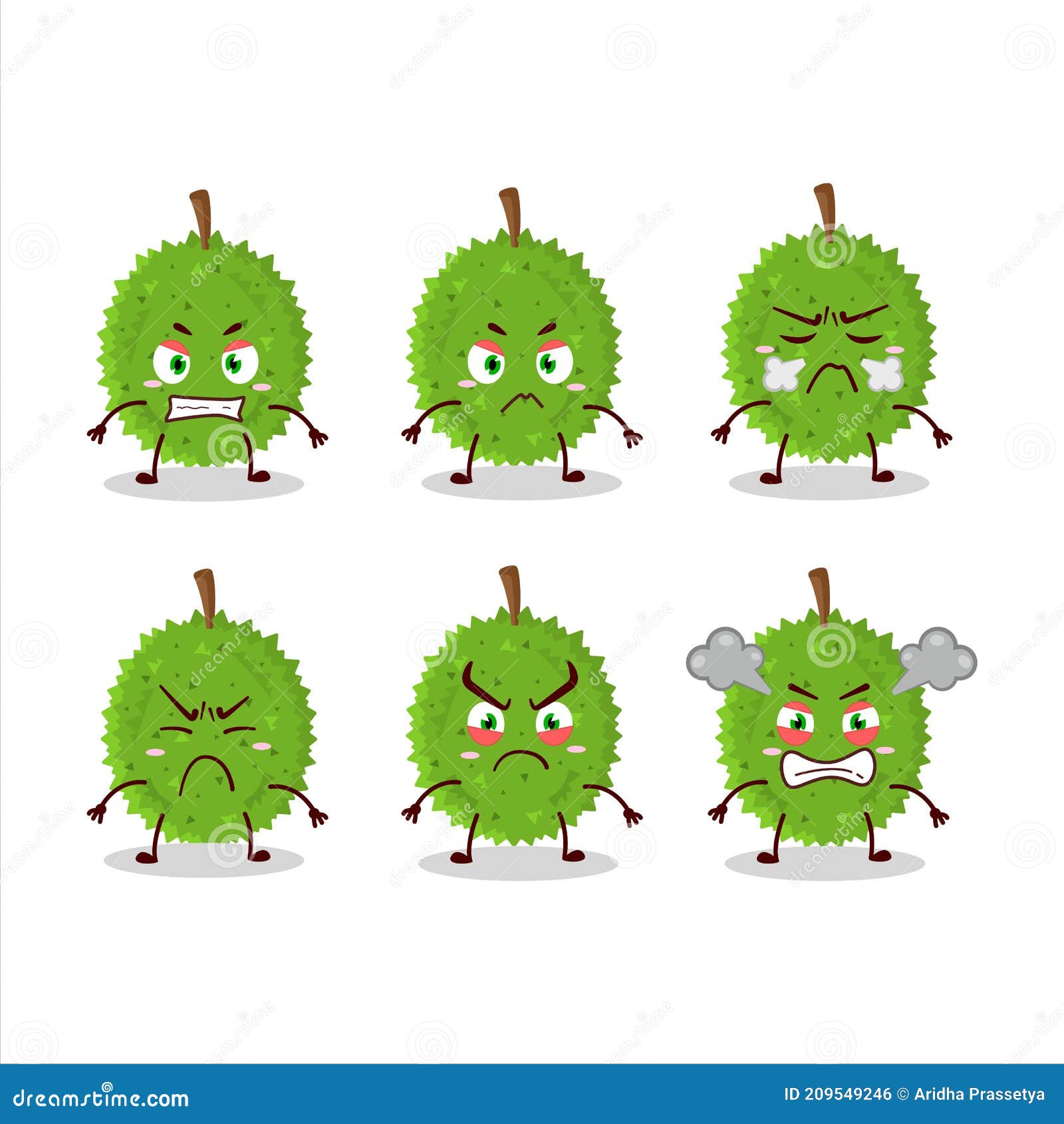 Durian Cartoon Character with Various Angry Expressions Stock Vector ...