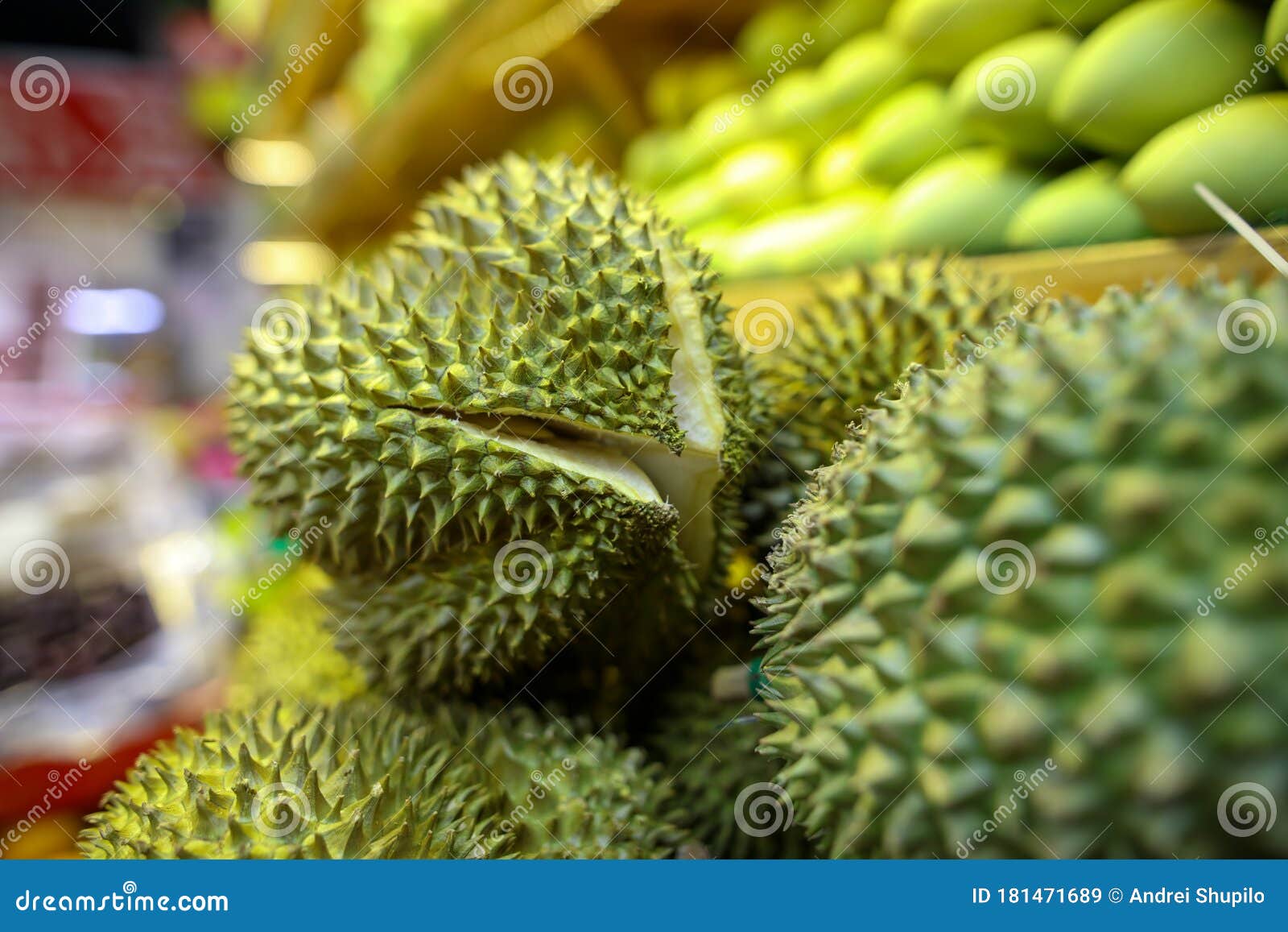 Durian on the Counter in the Market Stock Image - Image of organic ...