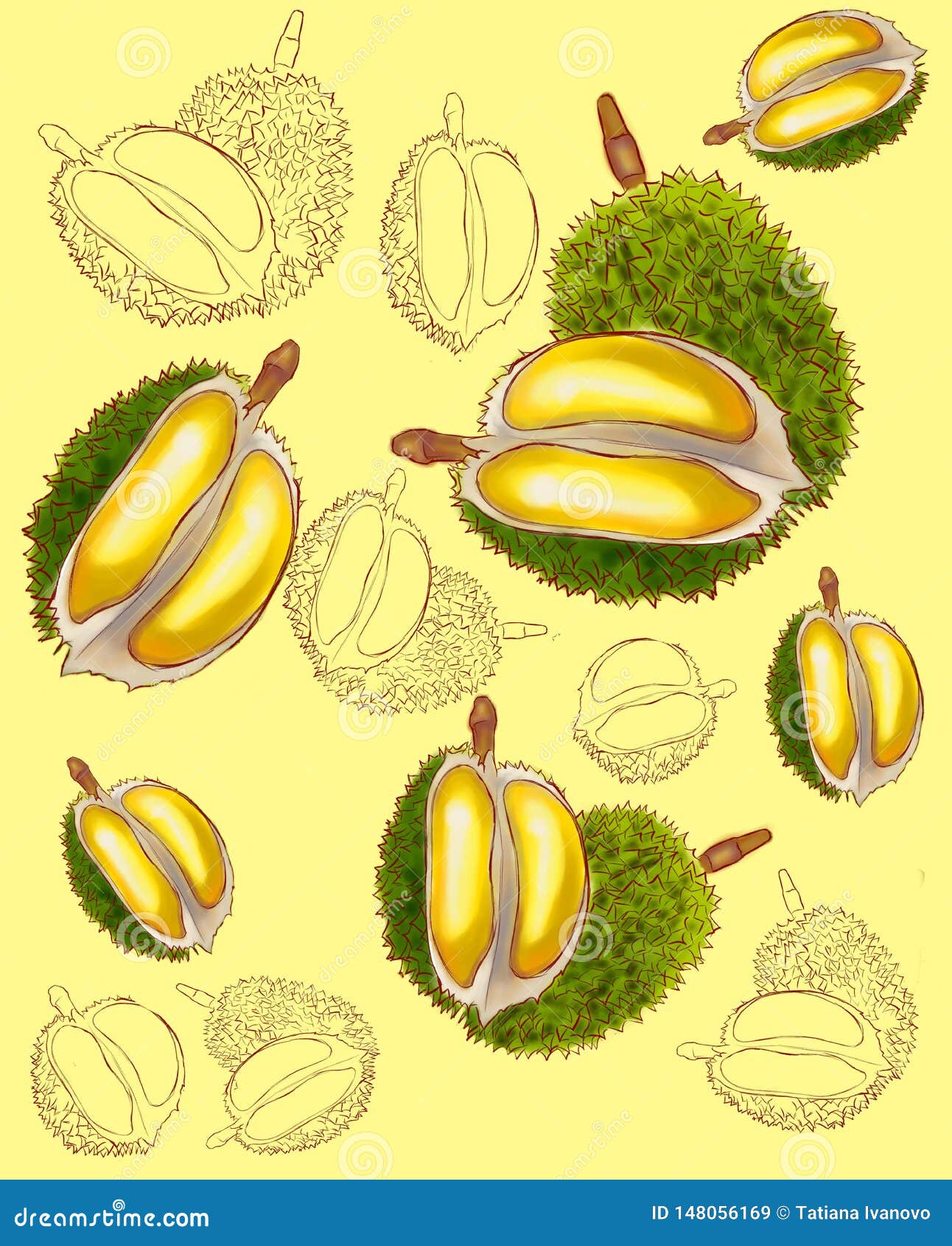 Durian fruit pattern stock illustration. Illustration of fruit - 148056169