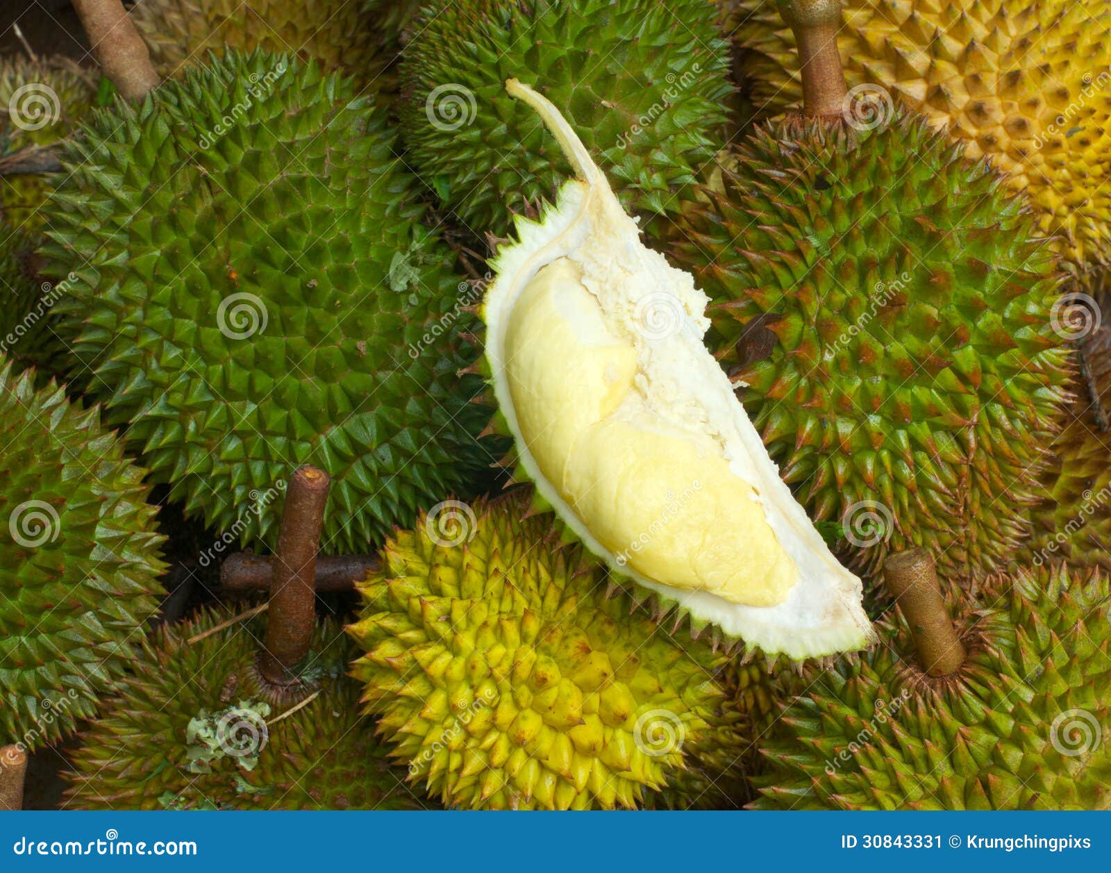 A Stack Of Durian Monthong. Durian Is King Of Fruit Is Famous Asian ...