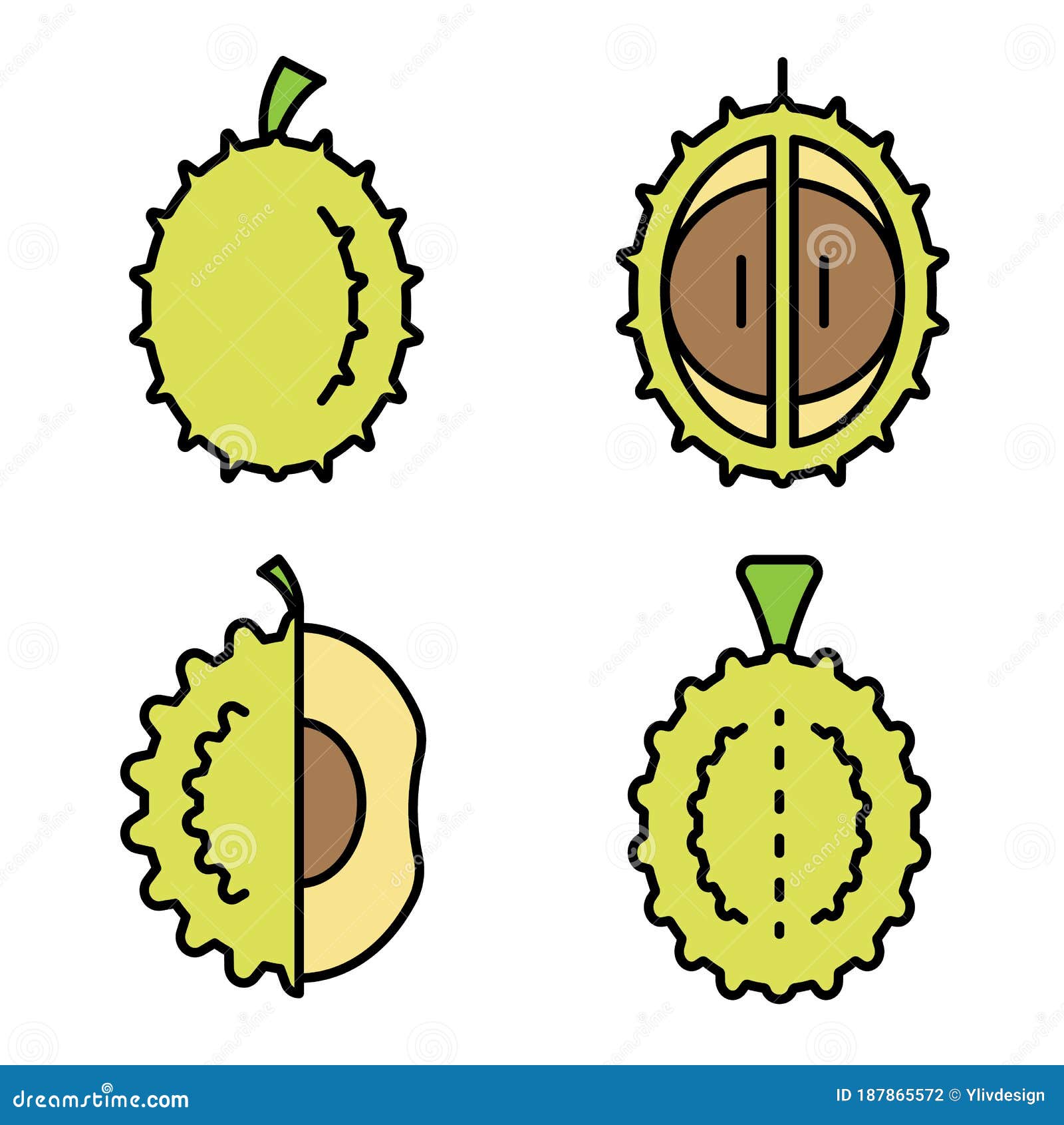 Durian Icons Set Vector Flat Stock Vector - Illustration of delicious ...