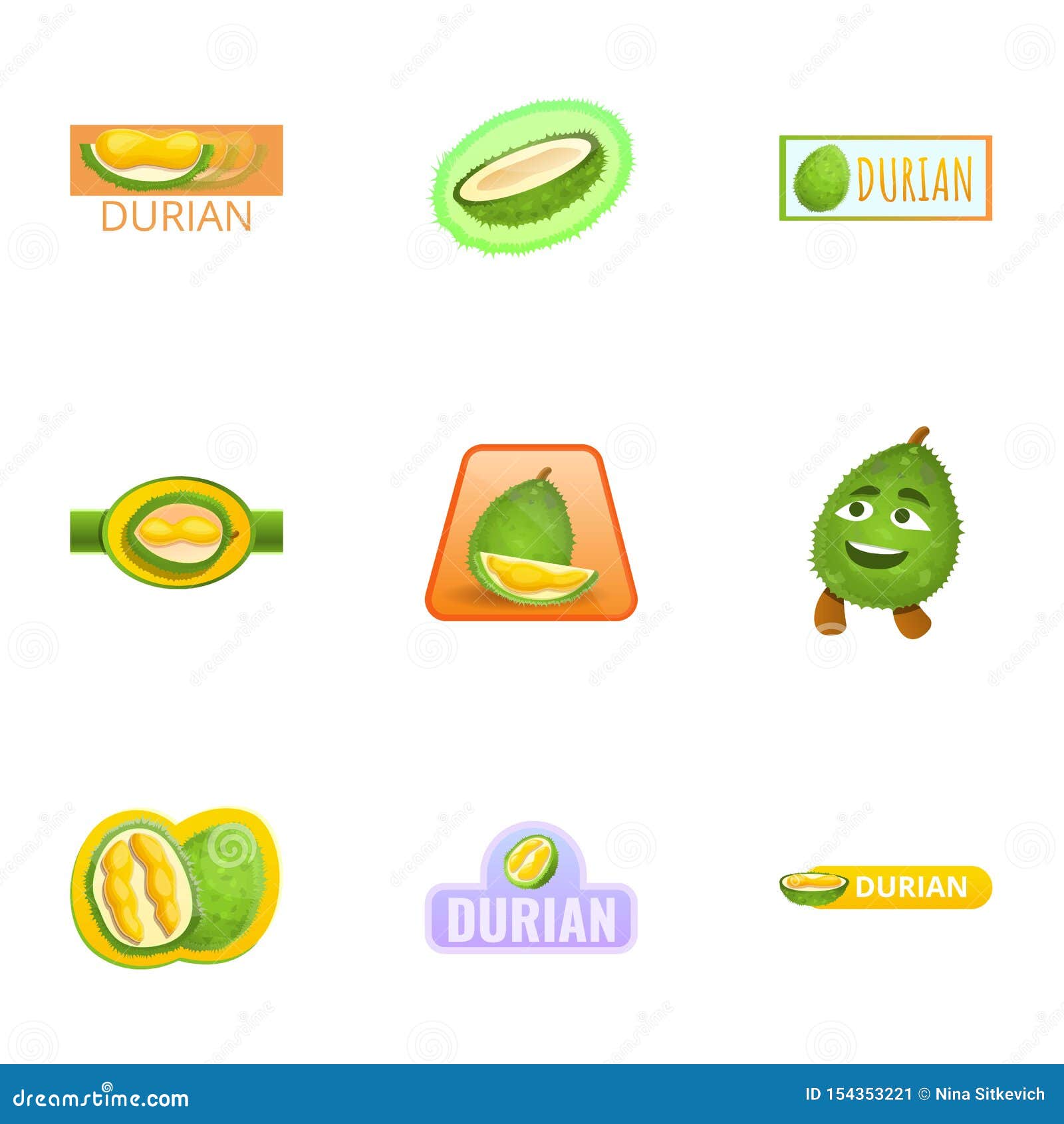 Durian Logo Set, Cartoon Style Stock Vector - Illustration of healthy ...