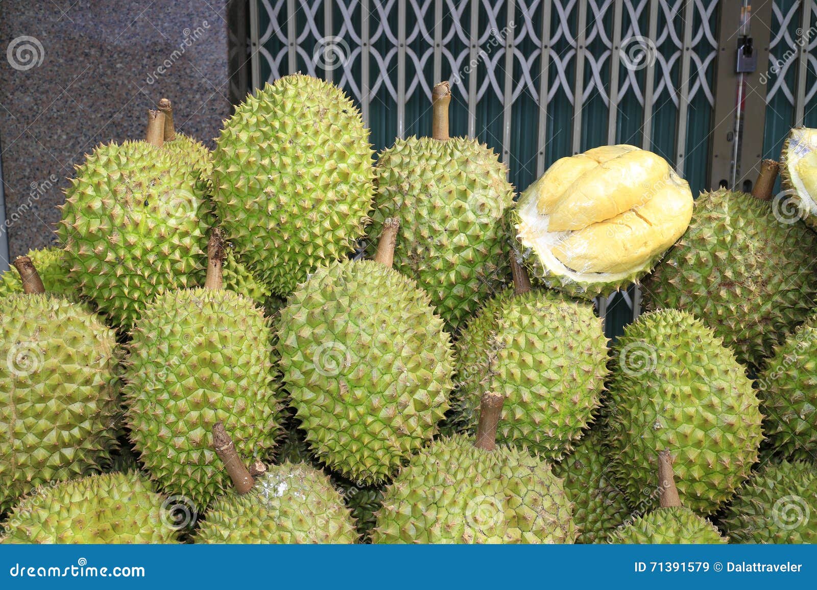 Durian in the market. stock image. Image of group, asian - 71391579