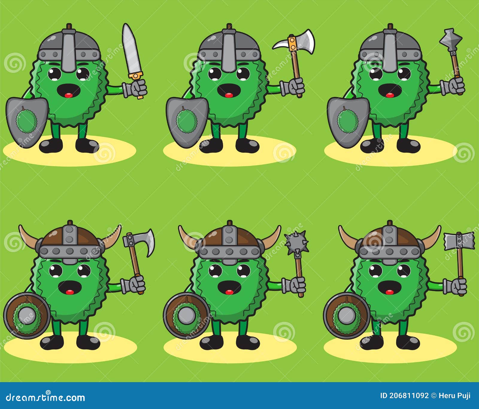 Durian Knight Set Two Handed Hand Up Pose. Vector Illustration ...