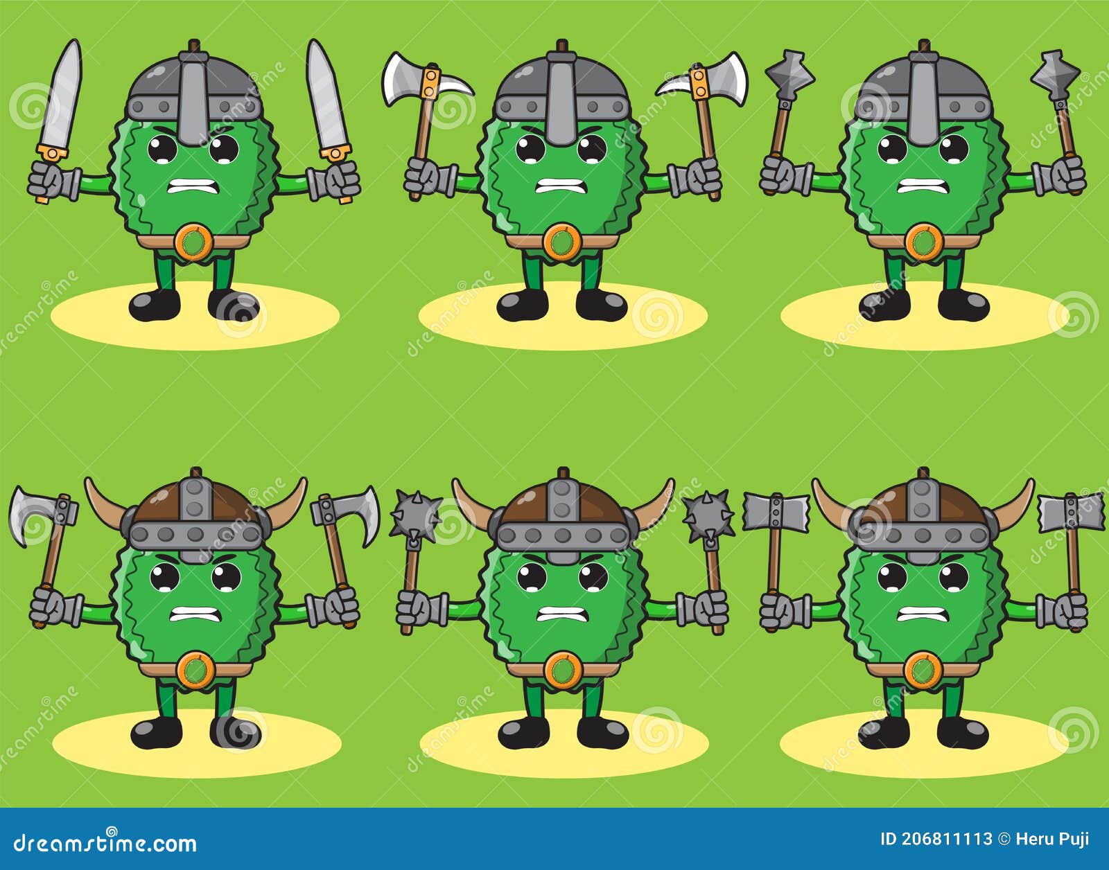 Cute Durian Set Knight Dual Hand Up. Stock Vector - Illustration of ...