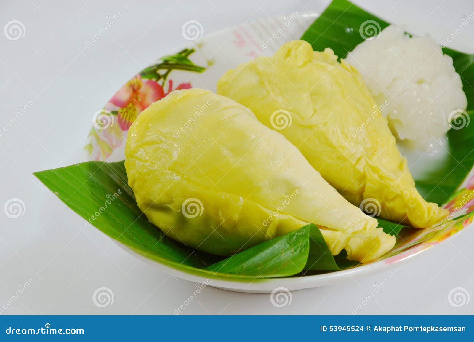Durian and Sticky Rice Dressing with Coconut Milk Stock Photo - Image ...
