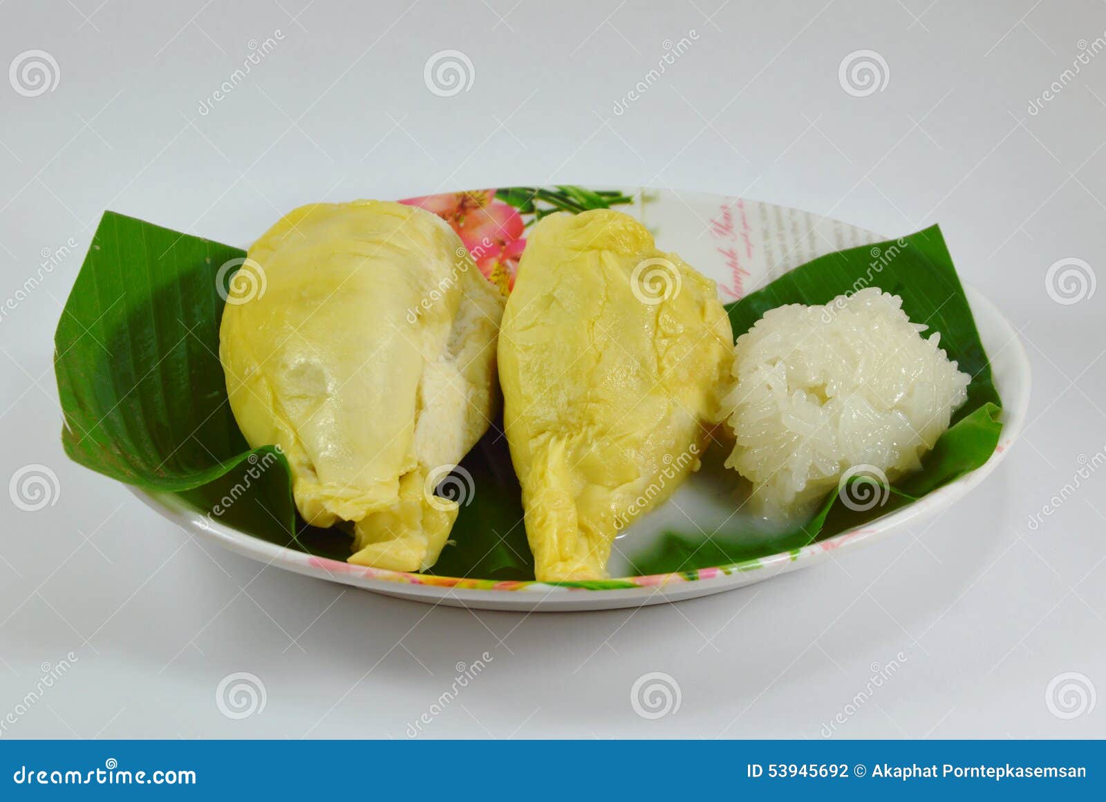 Durian and Sticky Rice Dressing with Coconut Milk Stock Photo - Image ...