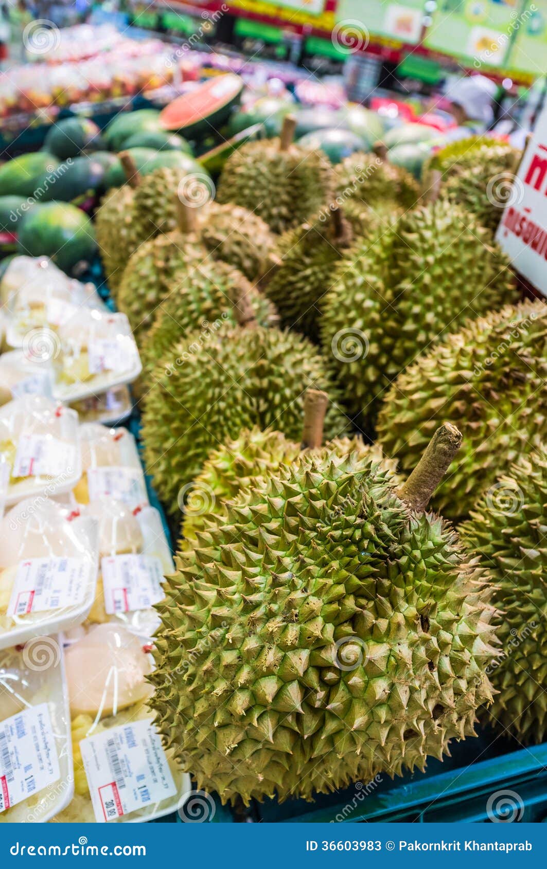 Durian in Supermarket stock image. Image of culture, natural - 36603983