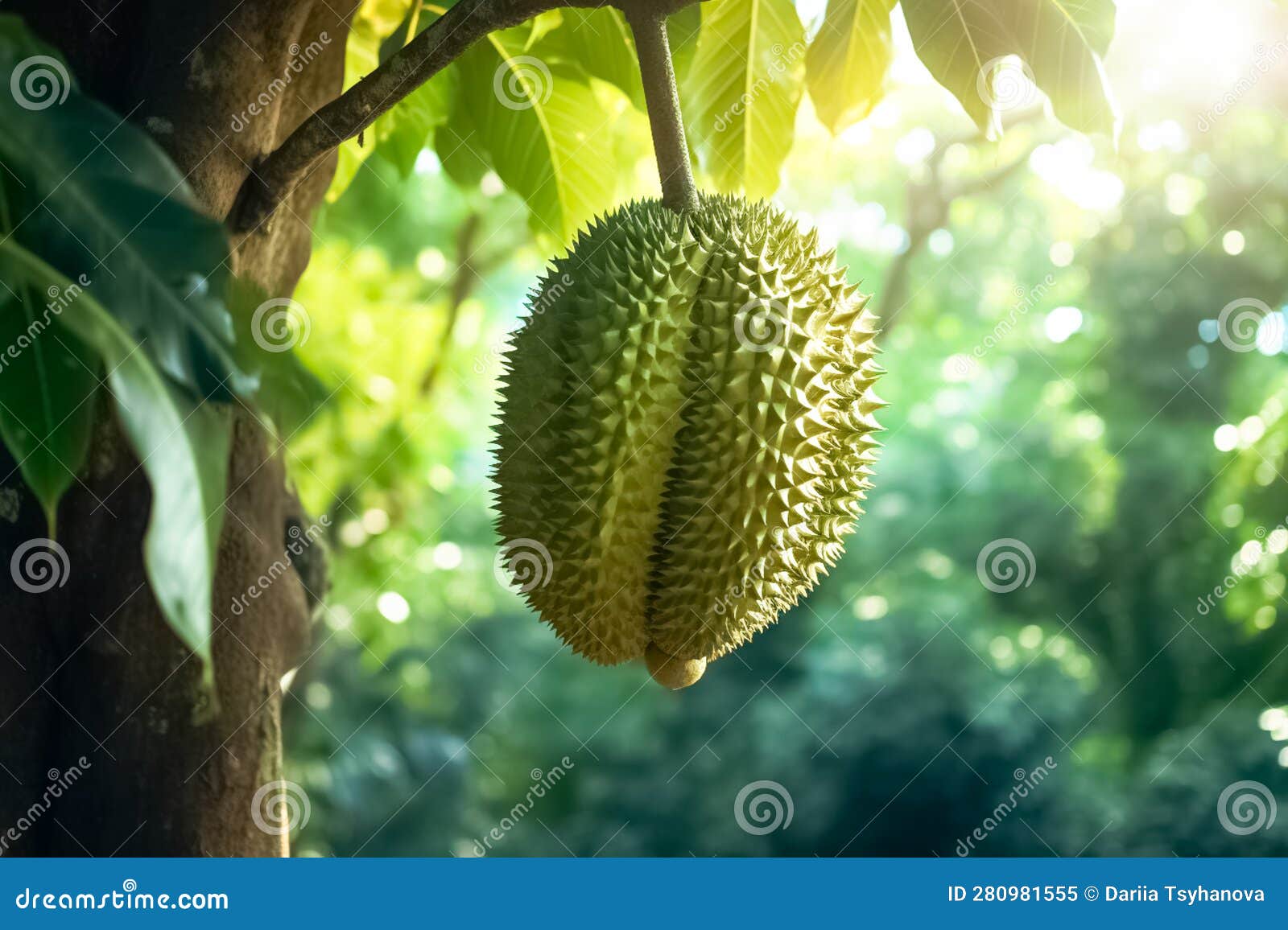 Durian Tree in Farm. Durians Arranging on the Tree. Durian Tree in Farm ...