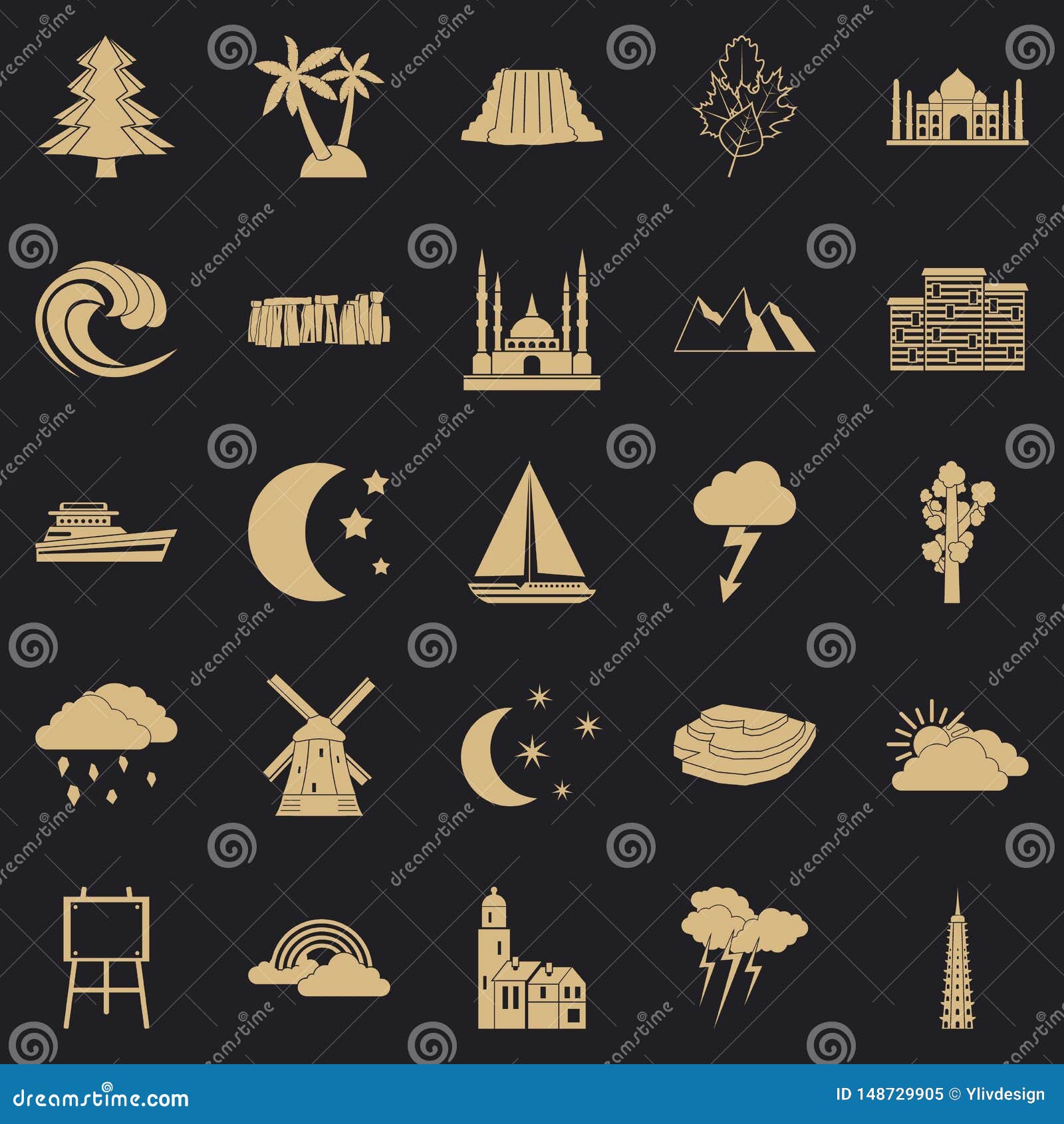 Dusk Icons Set, Simple Style Stock Vector - Illustration of aerial ...