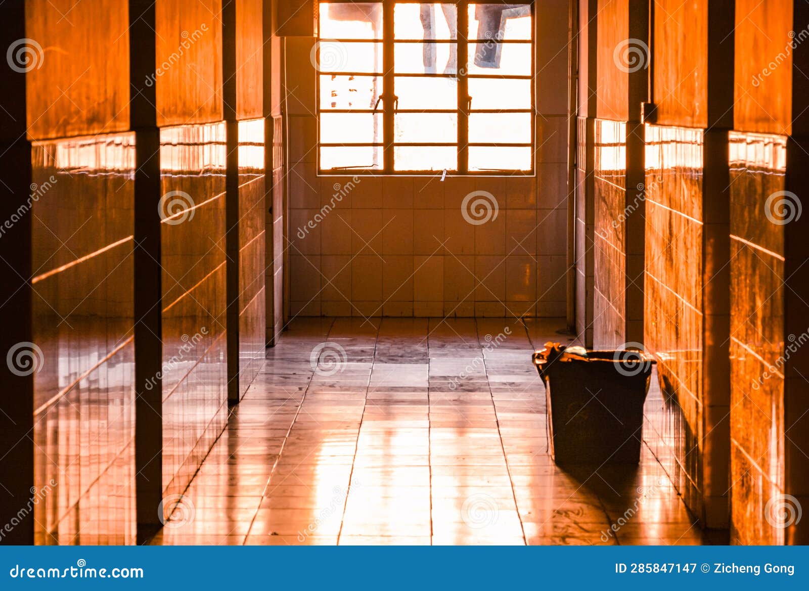 Dusk Light Dyes Dormitory Corridors Orange Stock Image - Image of hall ...