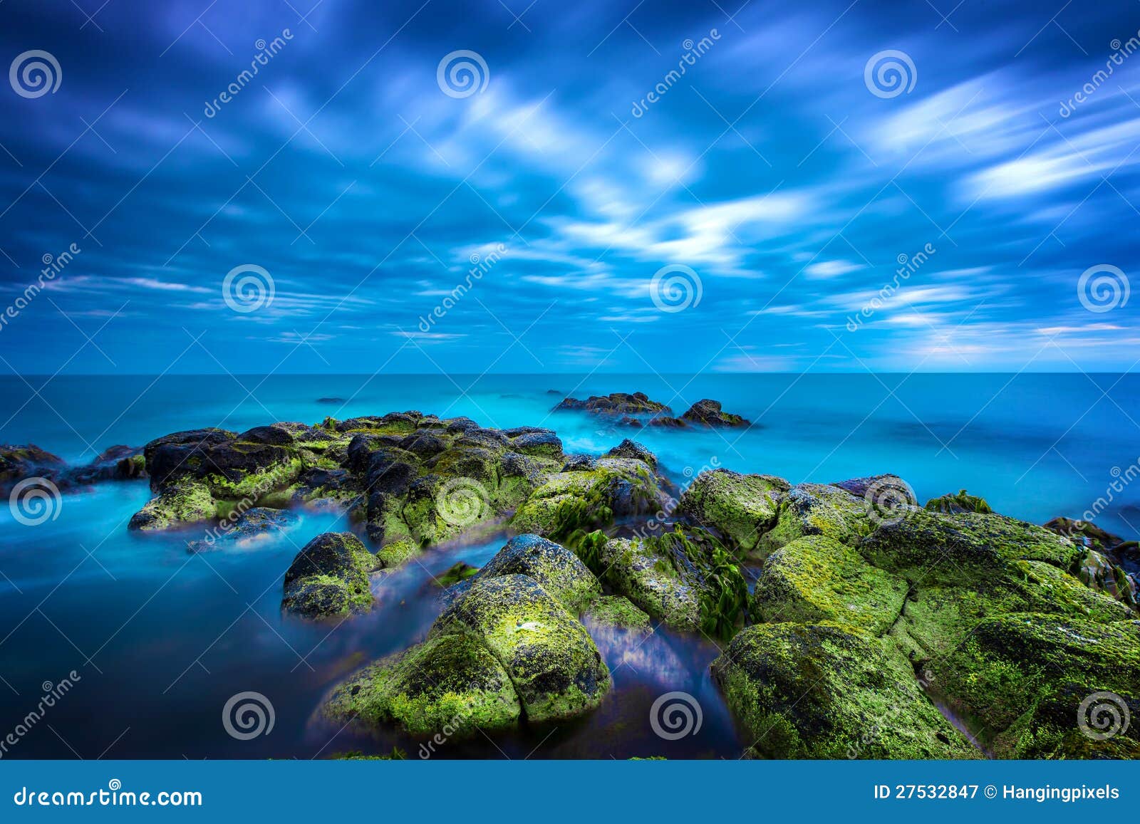Dusk Over Calm Blue Sea Over Ocean and Cloudy Sky Stock Image - Image ...