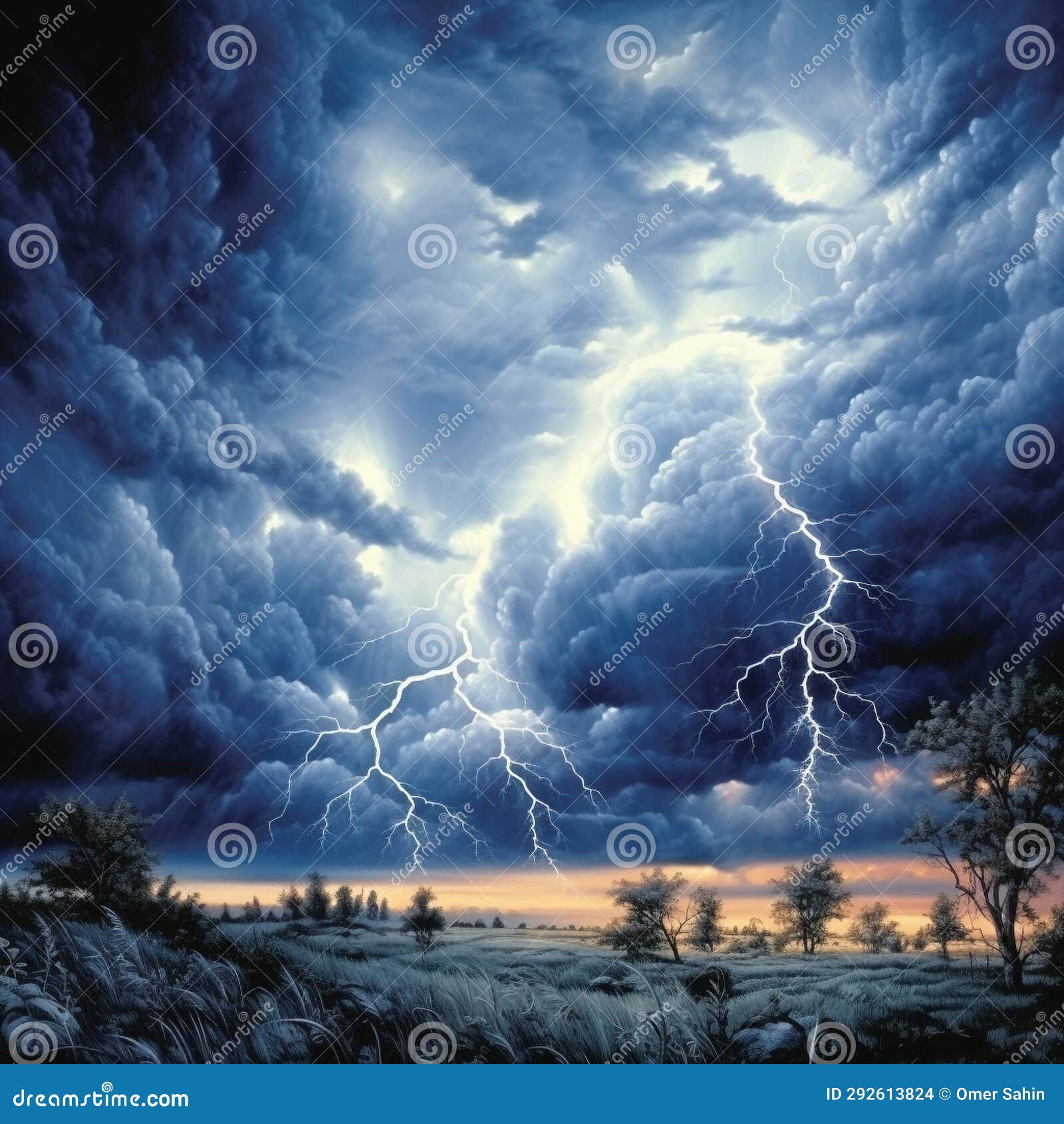 Dusk S Thunder - a Vivid and Dynamic Evening Thunderstorm Scene Stock ...
