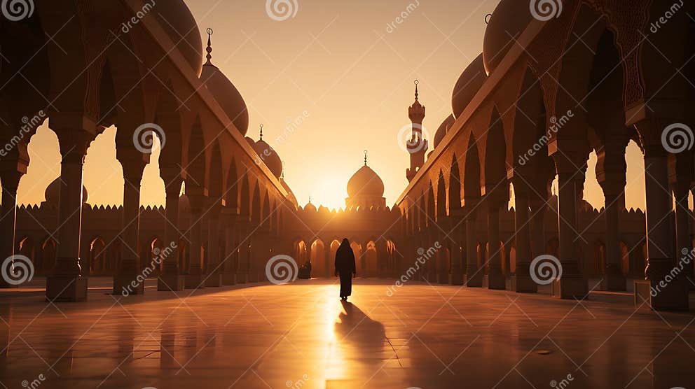 Dusk Setting in, Casting Long Shadows on the Elegant Archways and Domes ...