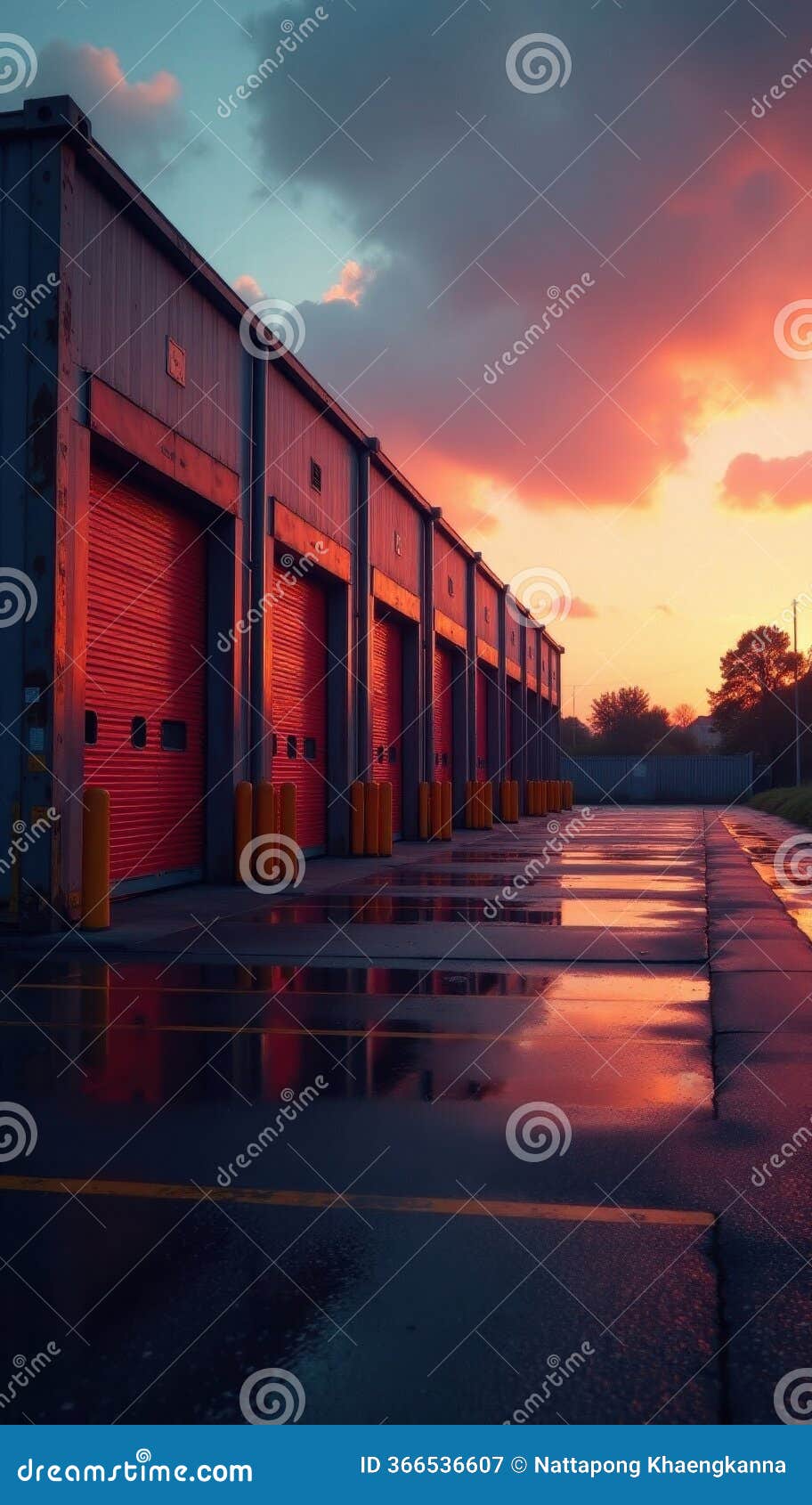 Three Loading Docks, Dusk, Security Barriers Raised , Barrier ...