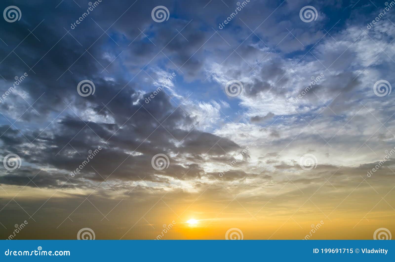 Dusk Yellow Sun Panoramic Heaven Stock Image - Image of azure, light ...