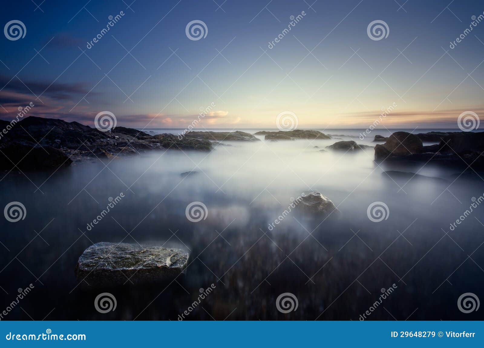 Dusky Beach Scene with Dramatic Light Stock Image - Image of nature ...