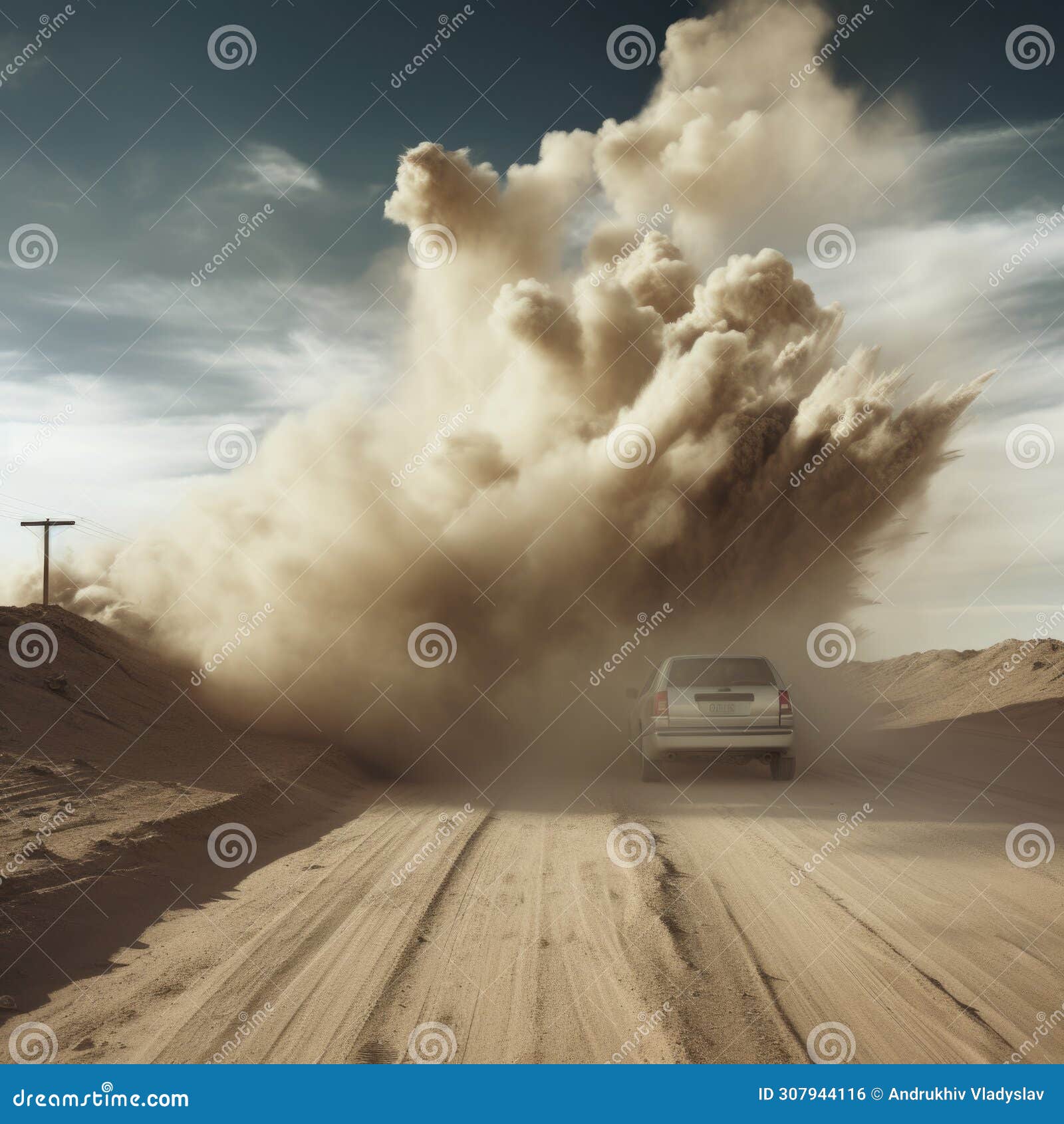 Dust Cloud after a Car Passing on a Desert Road Stock Illustration ...