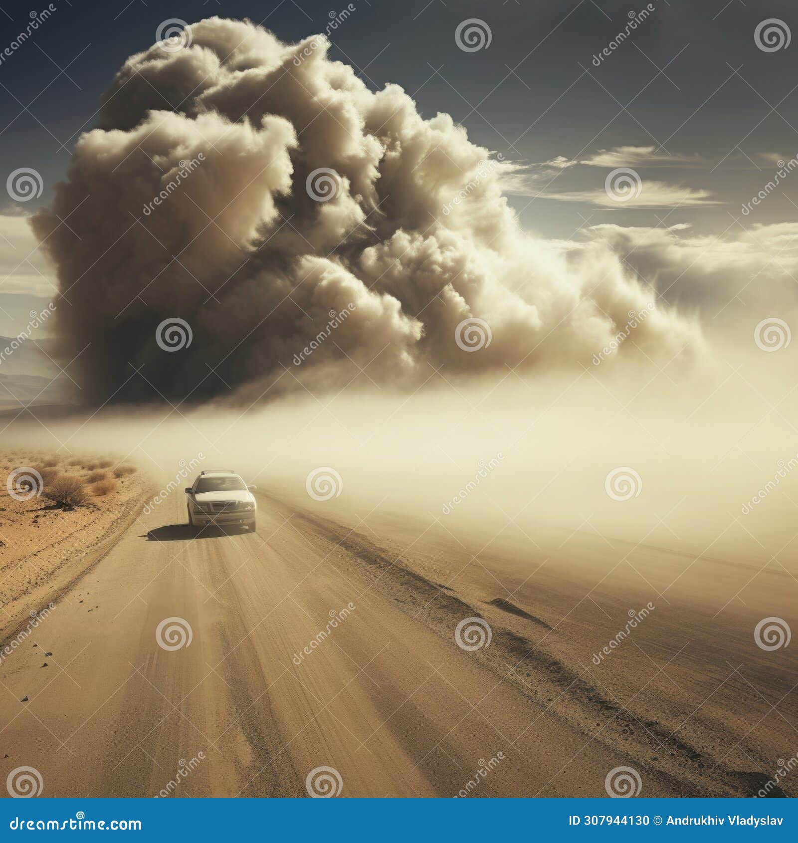 Dust Cloud after a Car Passing on a Desert Road Stock Illustration ...
