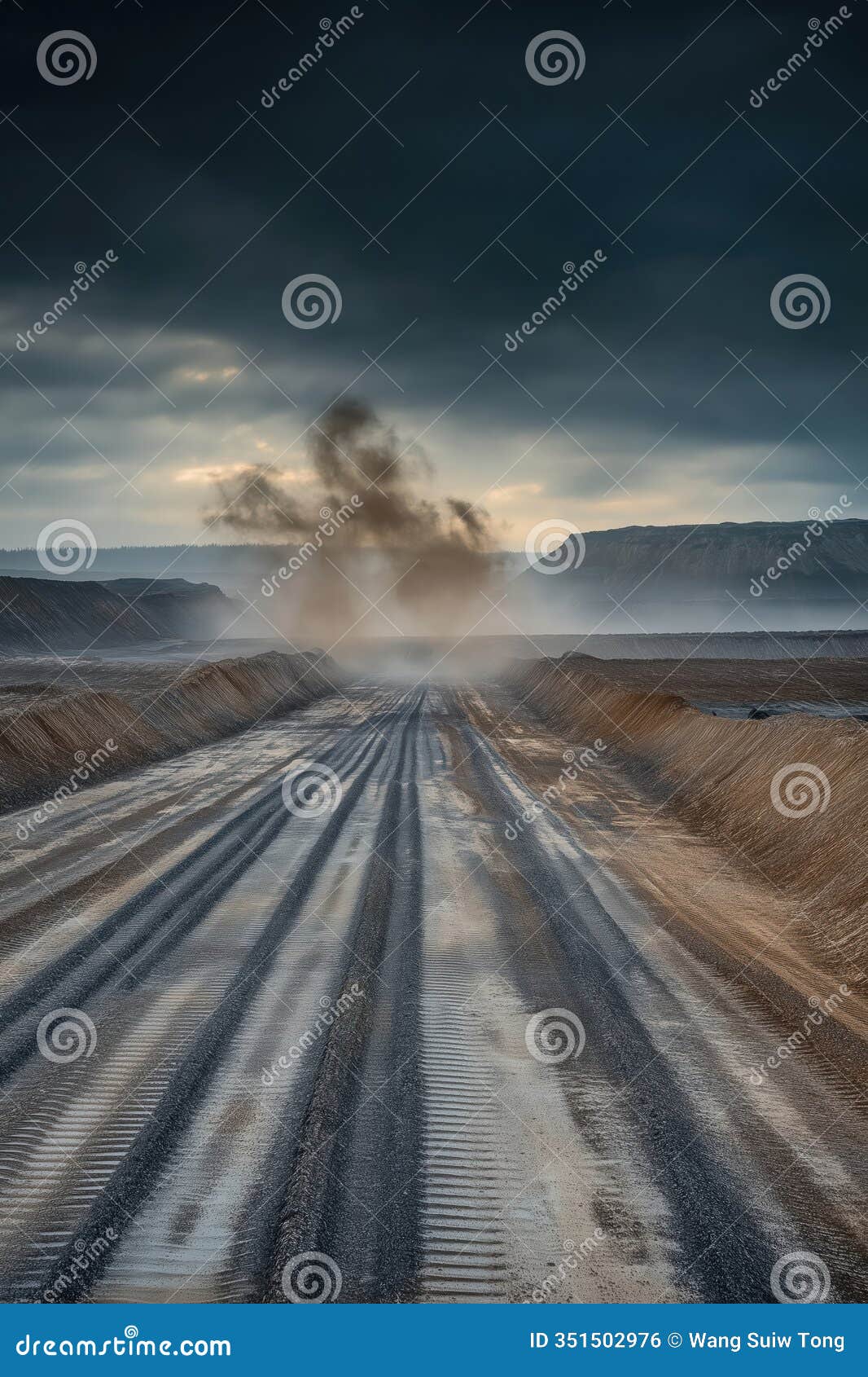Dust Cloud Rising Over Desolate Mining Road Stock Illustration ...