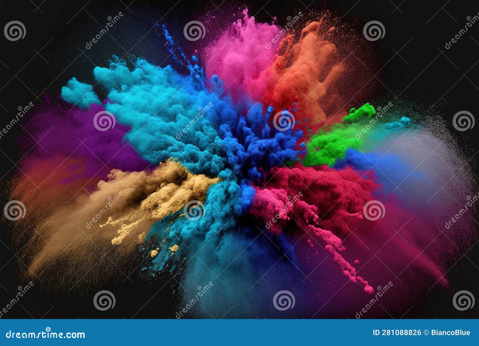 Dust Color Powder Exploding on Black Background Abstract Art Stock ...