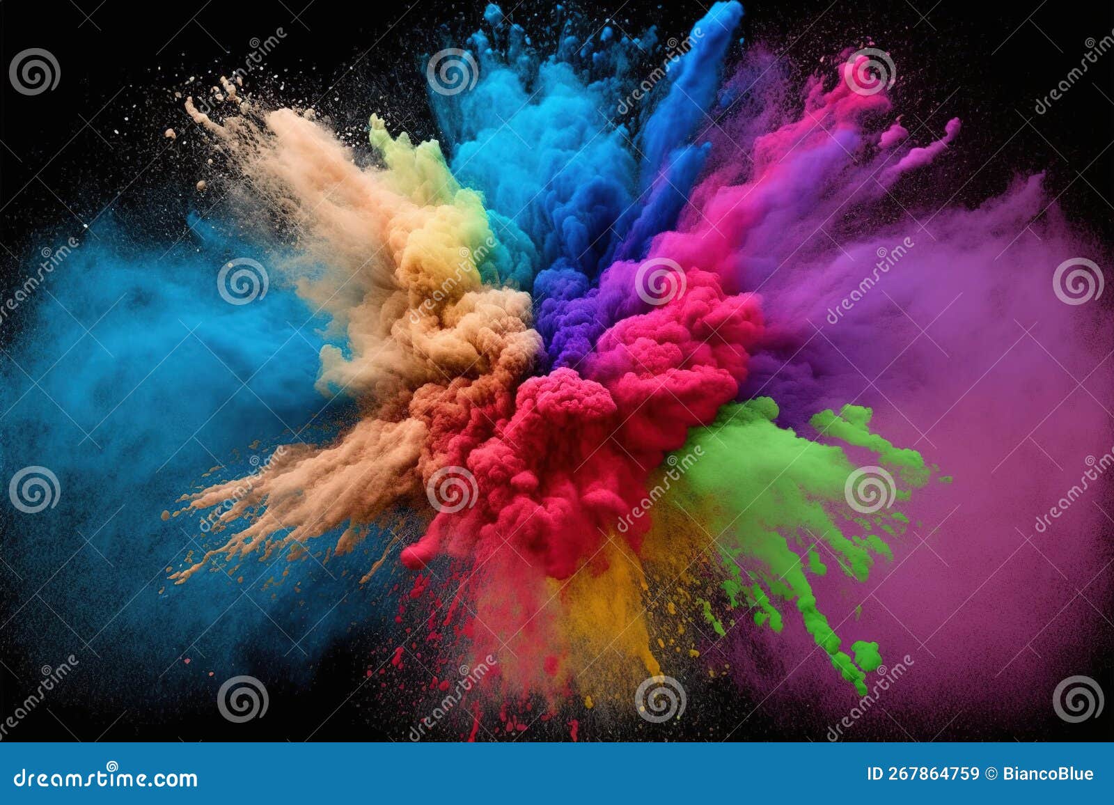 Dust Color Powder Exploding on Black Background Abstract Art Stock ...