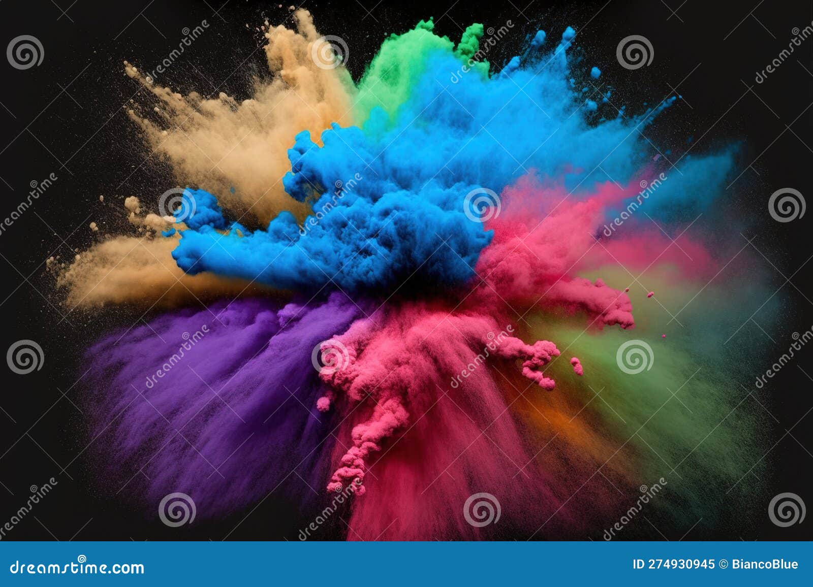 Dust Color Powder Exploding on Black Background Abstract Art Stock ...