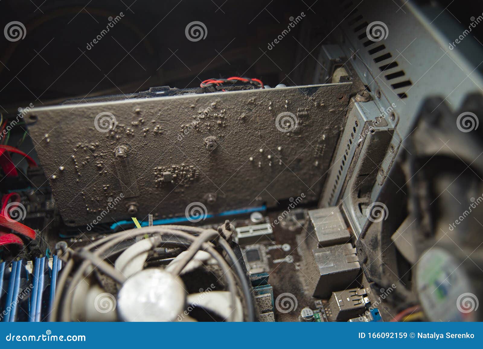 Dust on Computer Pc Processor Cooler with Mainboard and Computer Case ...