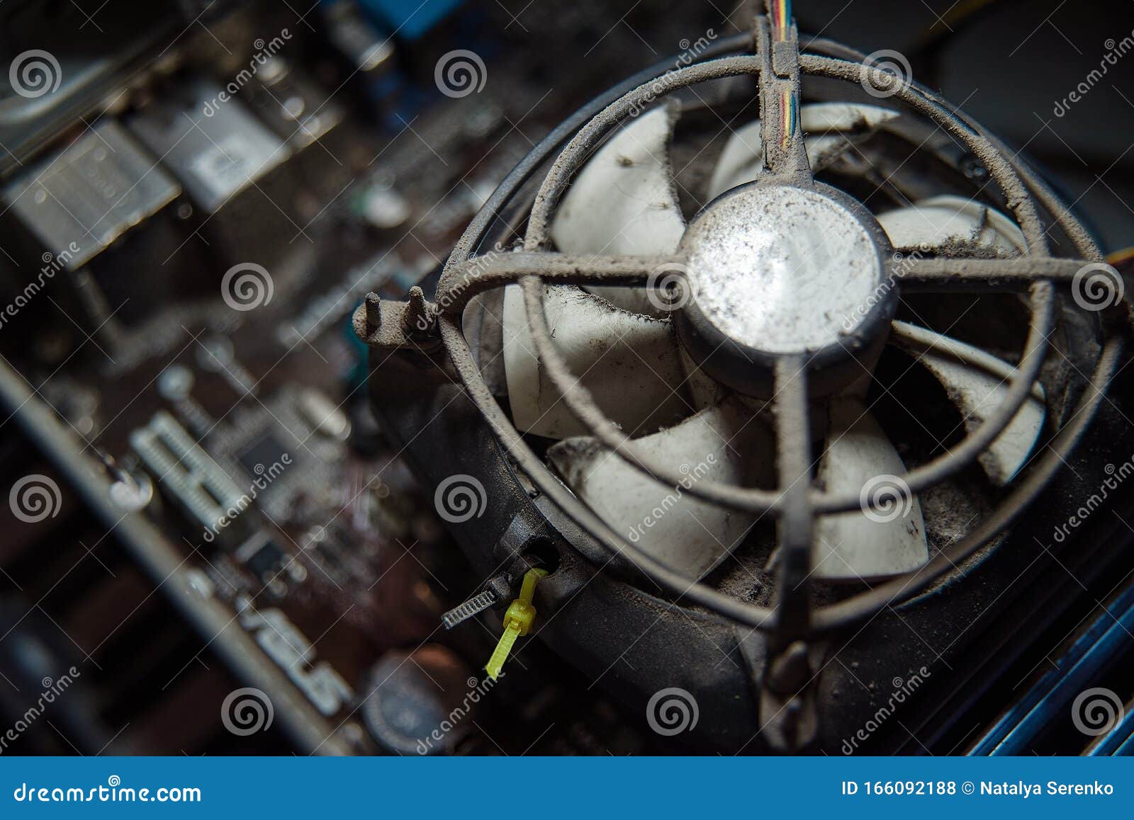Dust on Computer Pc Processor Cooler with Mainboard and Computer Case ...