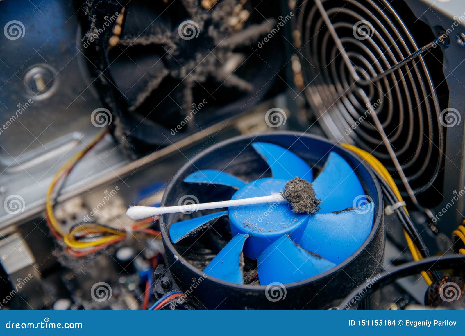 Dust on Computer Pc Processor Cooler with Mainboard. Concept Component ...