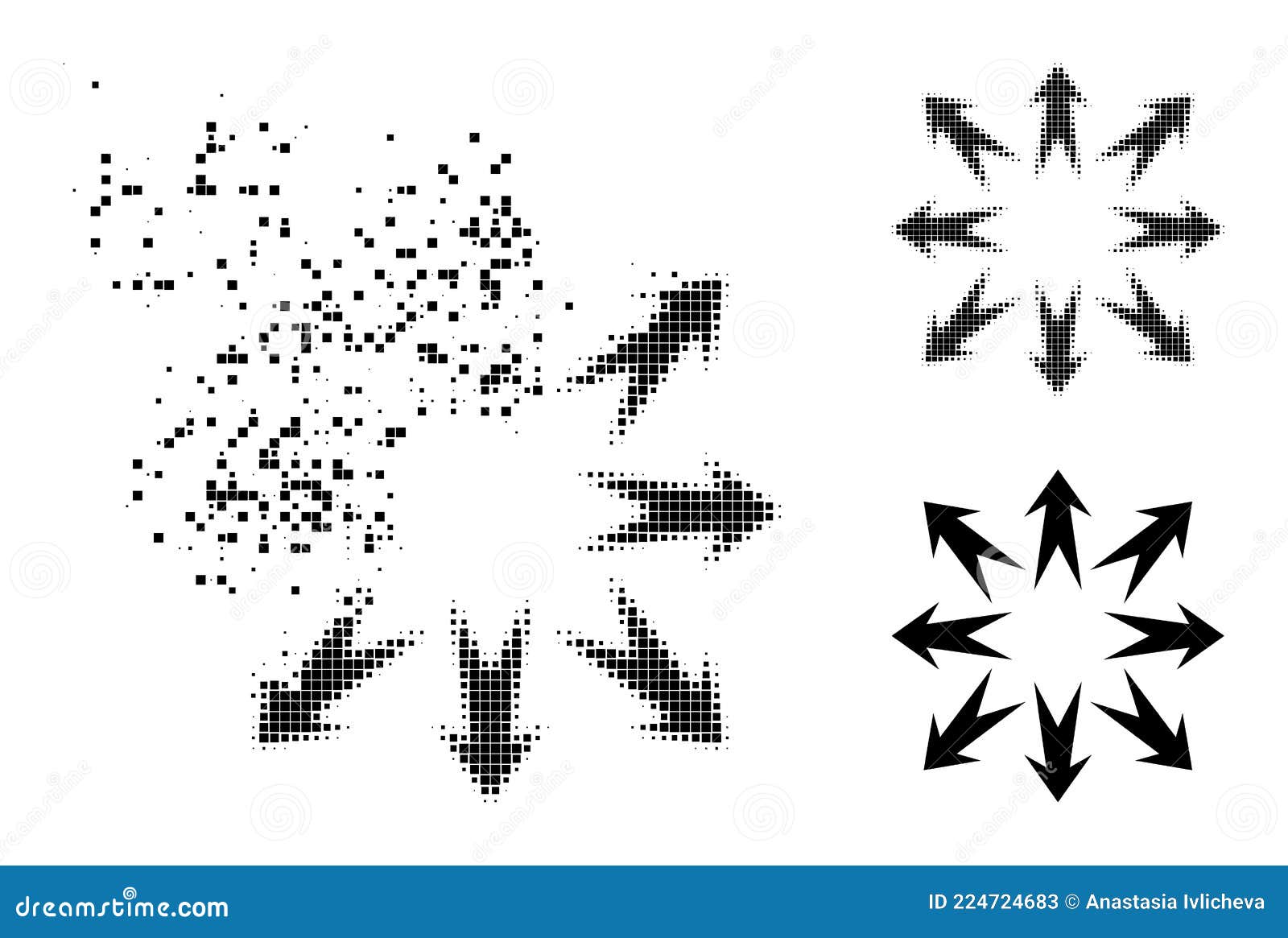 Pixel Art Expand Arrows In Black. Minimalistic Four Arrows Pointing ...
