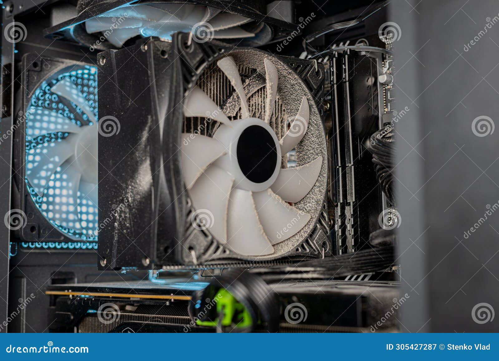 Dust Inside of a Broken Computer. Complication of the PC. Fan and Other ...