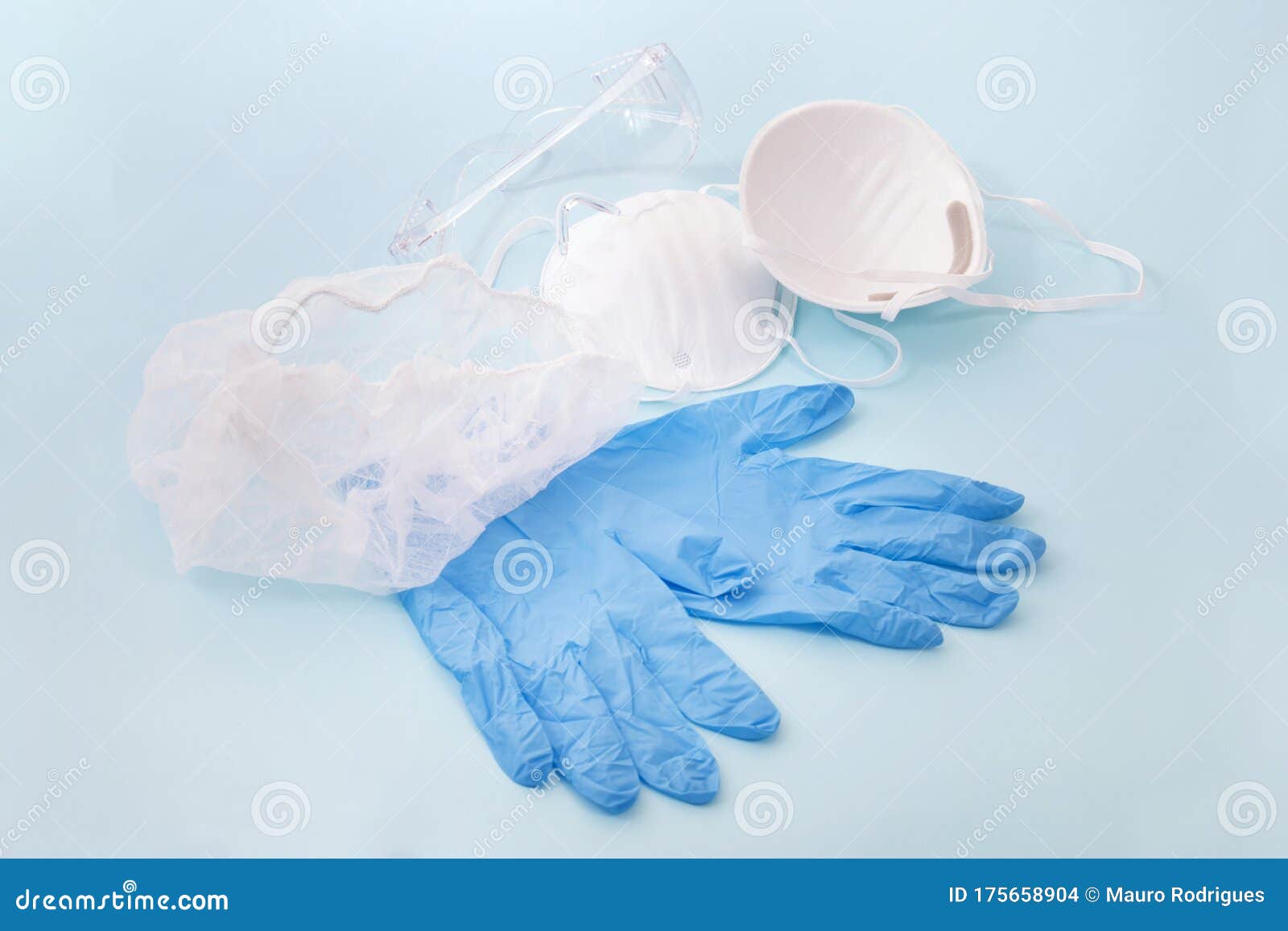 Dust Mask, Blue Gloves and Head Cover Stock Photo - Image of influenza ...