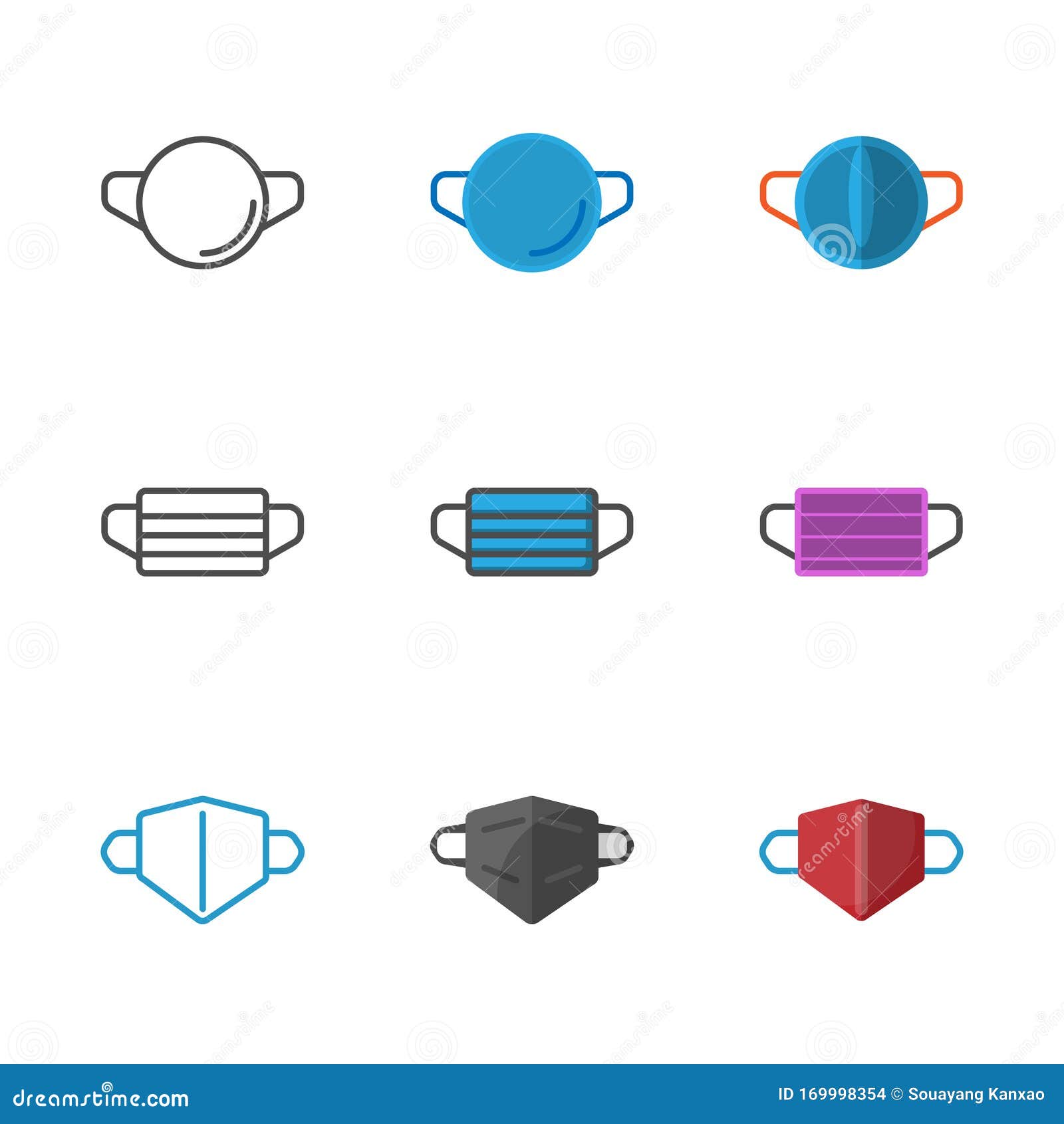 Dust Mask Multi Style of Icon Pack on White Background Stock Vector ...