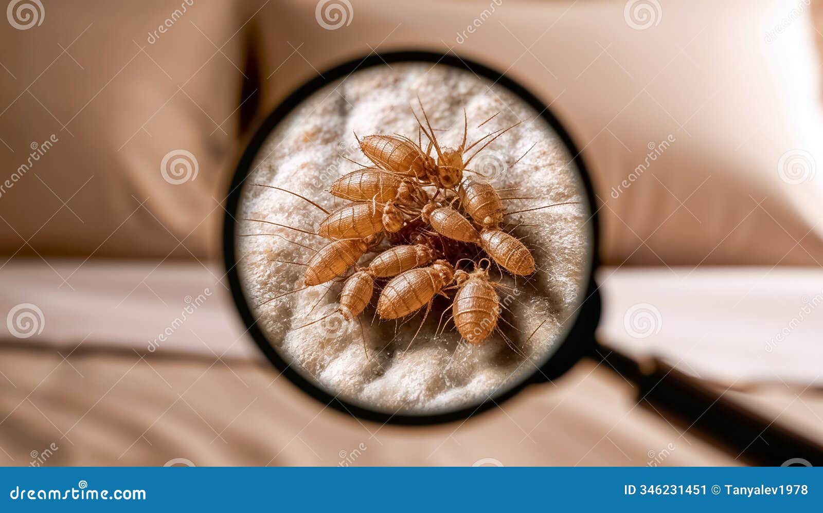 Dust Mite, Magnifying Glass, Macro on Fabric Stock Illustration ...