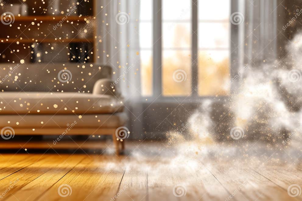 Dust Particles Floating in a Room with Sofa and Window Stock Photo ...