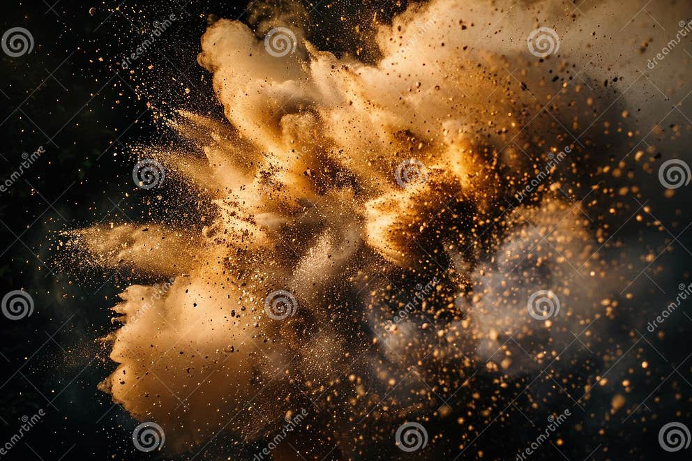 Big Explosion with Dust and Smoke on Black Background Stock Photo ...