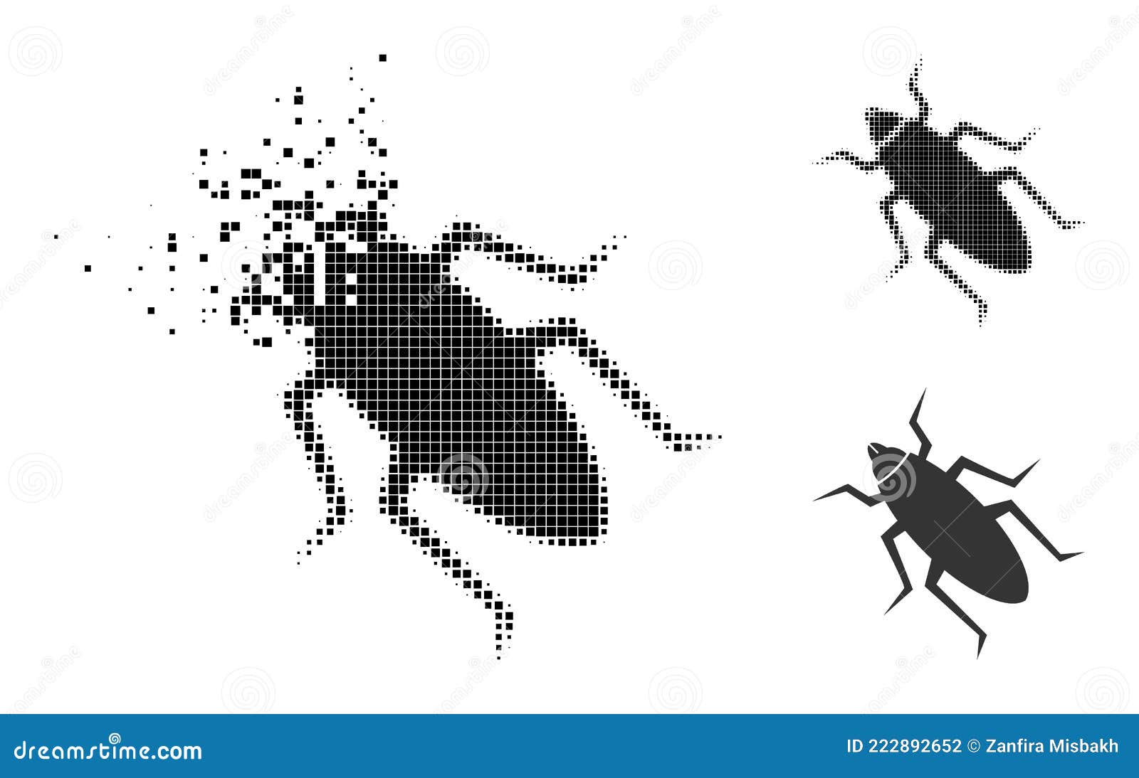 Dust Pixelated Bug Glyph with Halftone Version Stock Vector ...