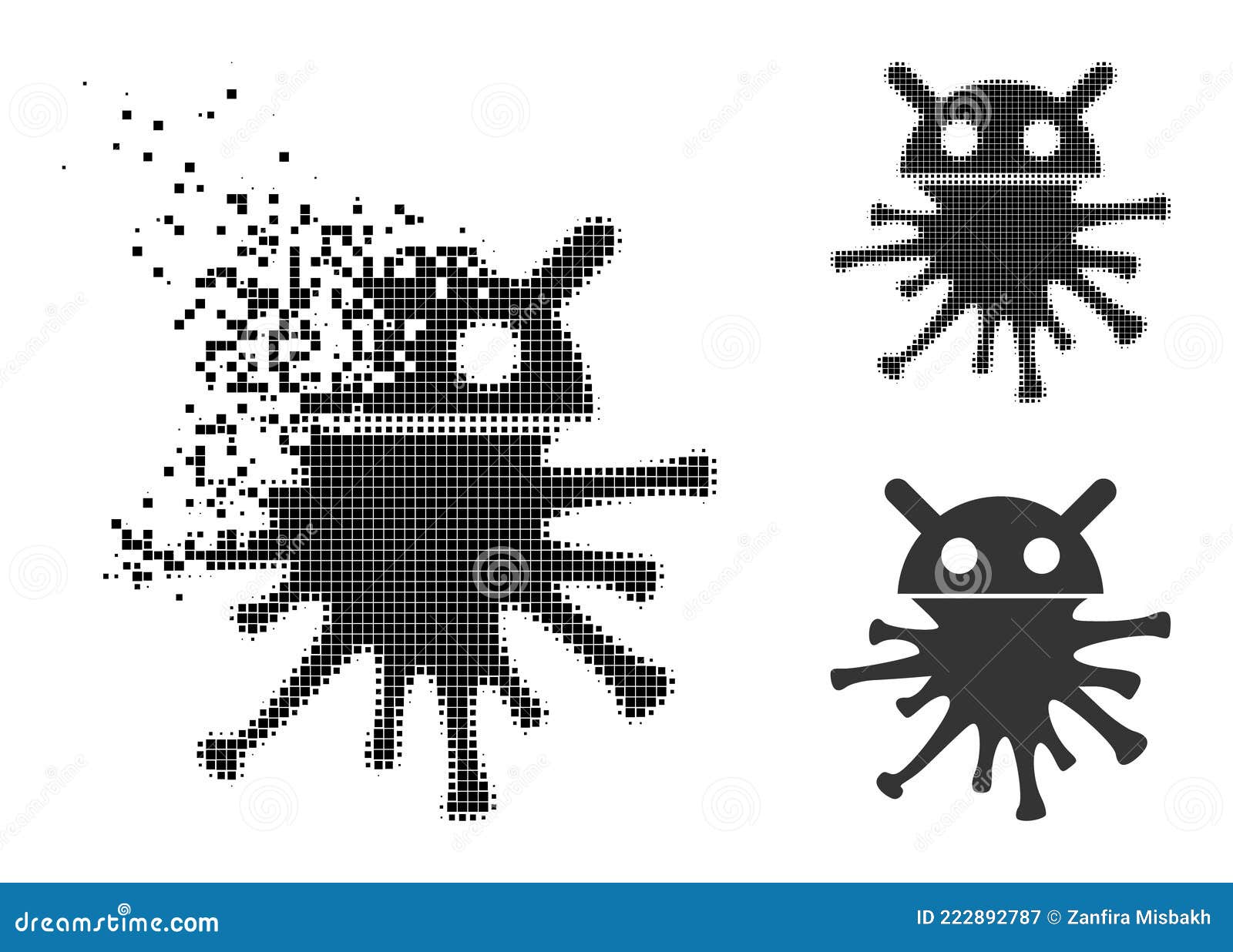 Moving Pixel Virus Robot Icon with Halftone Version Stock Vector ...
