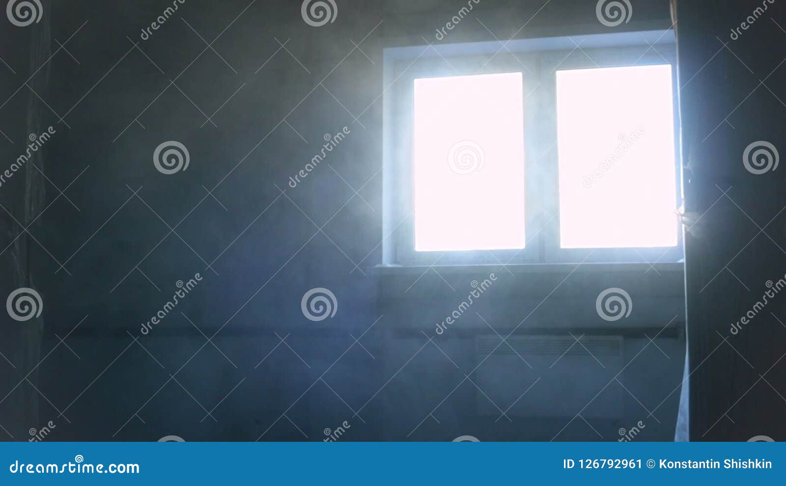 Dust in the Room during Construction. Blue Light from Window Stock ...