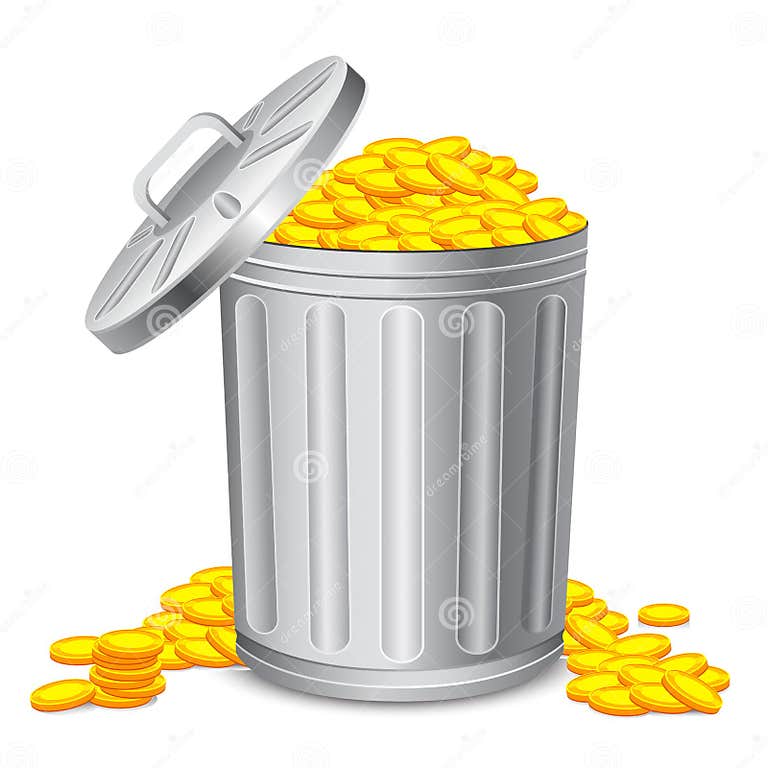 Dustbin full of Coin stock vector. Illustration of fortune - 20369988