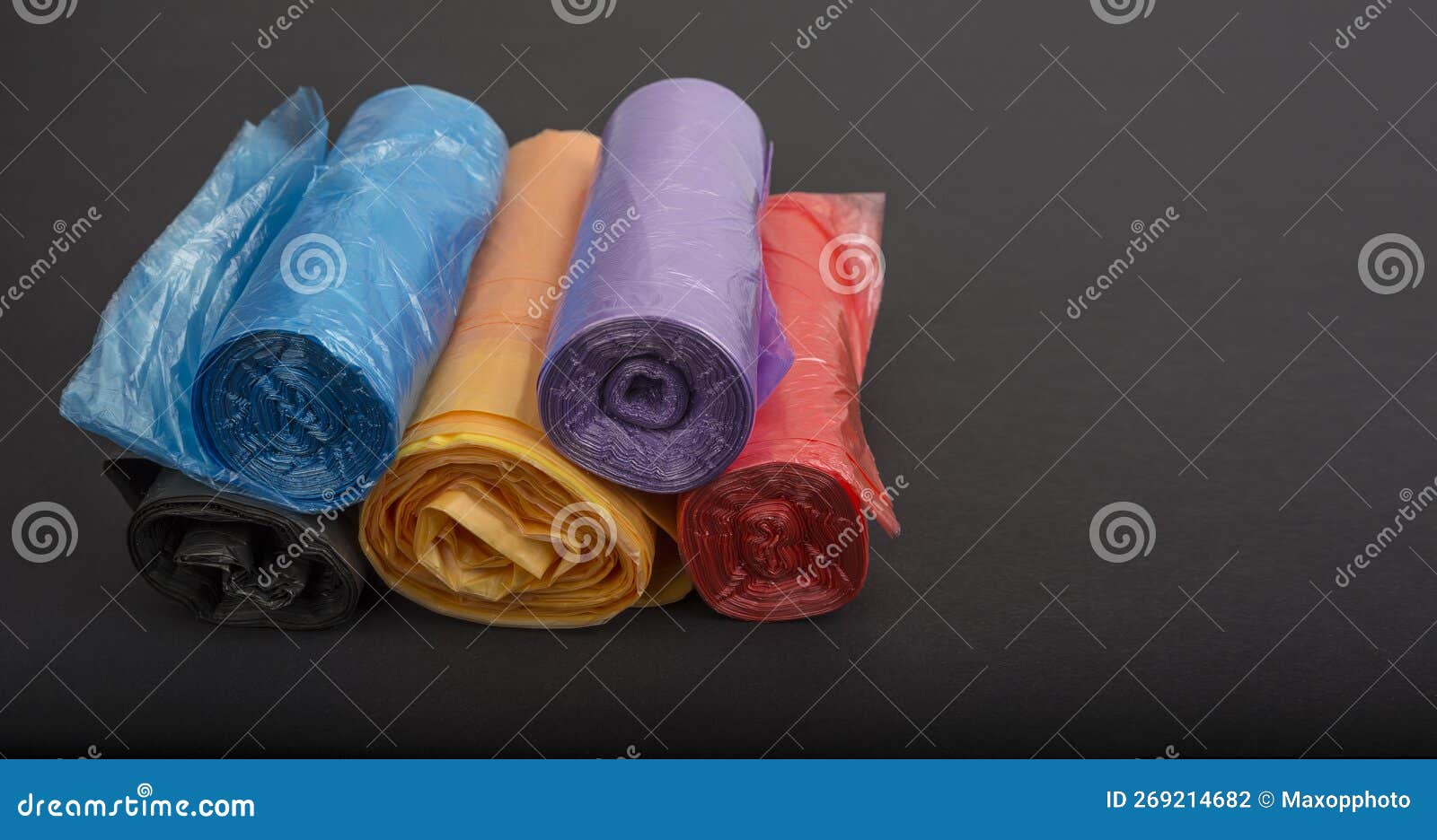 Dustbin Polythene Colored Bags on a Black Stock Photo - Image of clean ...