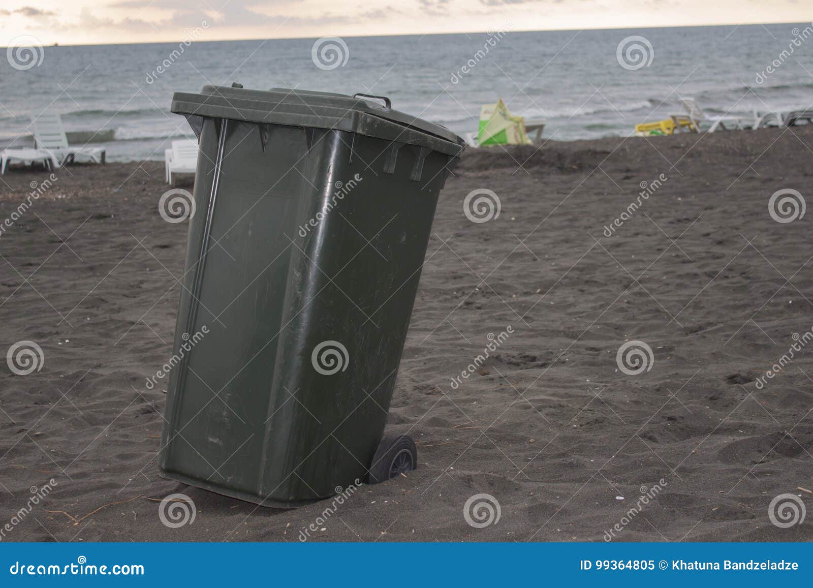 Dustbin on on sunset beach stock image. Image of style - 99364805