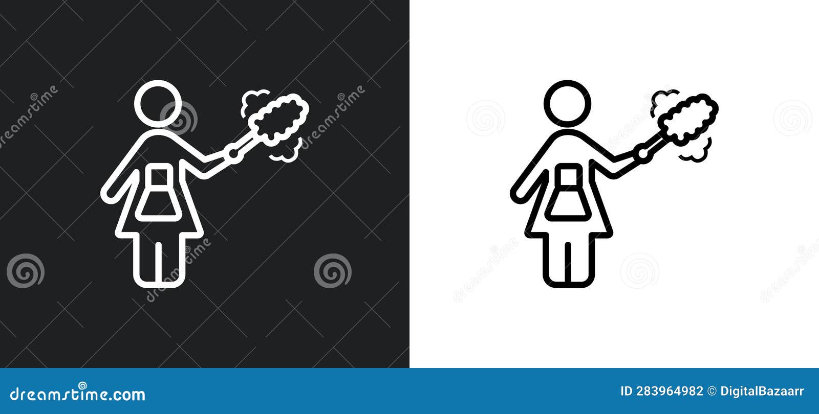 Dusting Outline Icon in White and Black Colors. Dusting Flat Vector ...