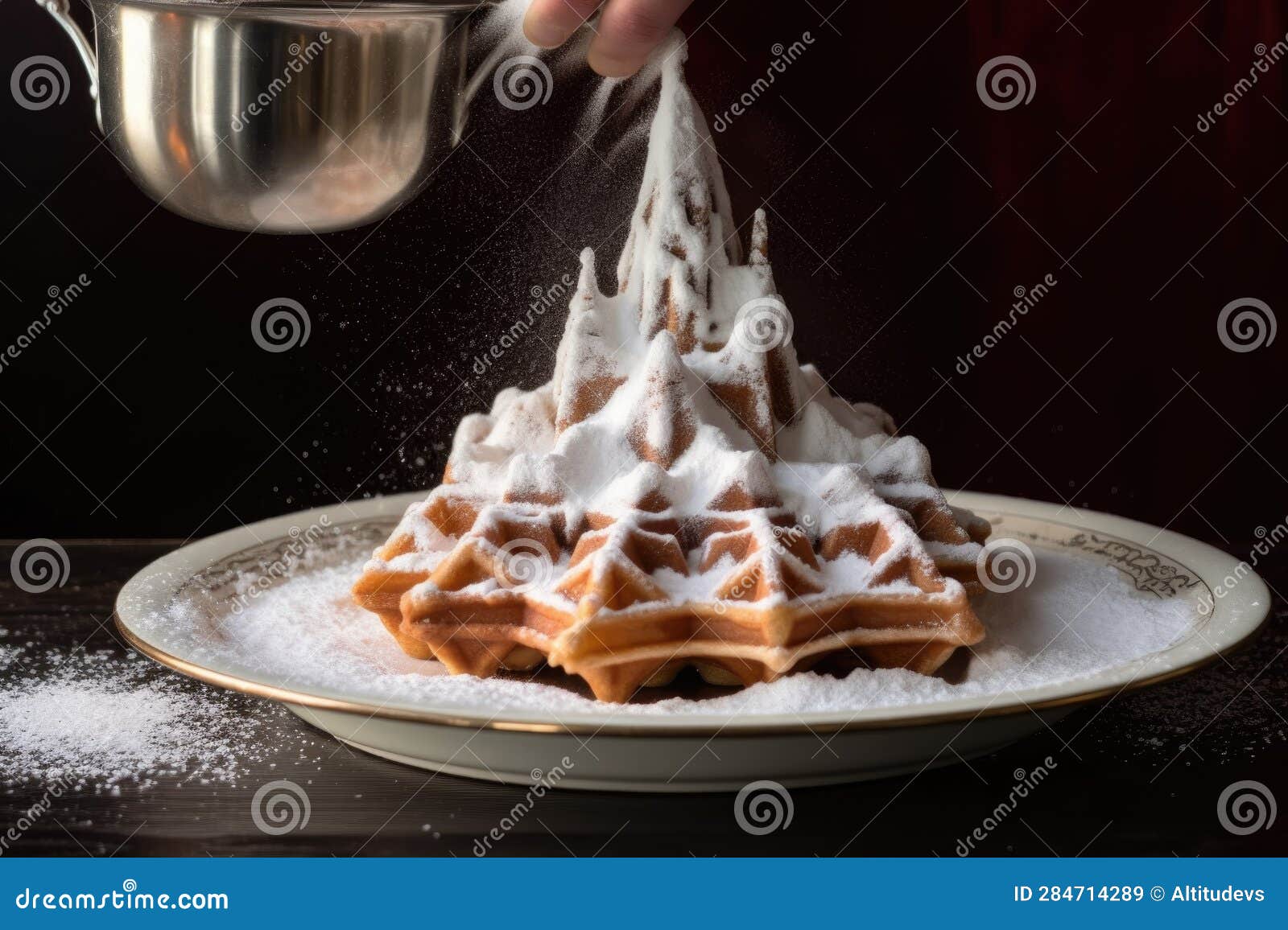 Dusting Powdered Sugar Over Belgian Waffle Stock Image - Image of ...