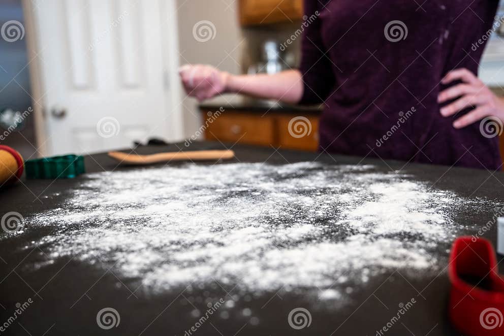 Dusting a Surface with Flour for Baking Stock Image - Image of pressed ...