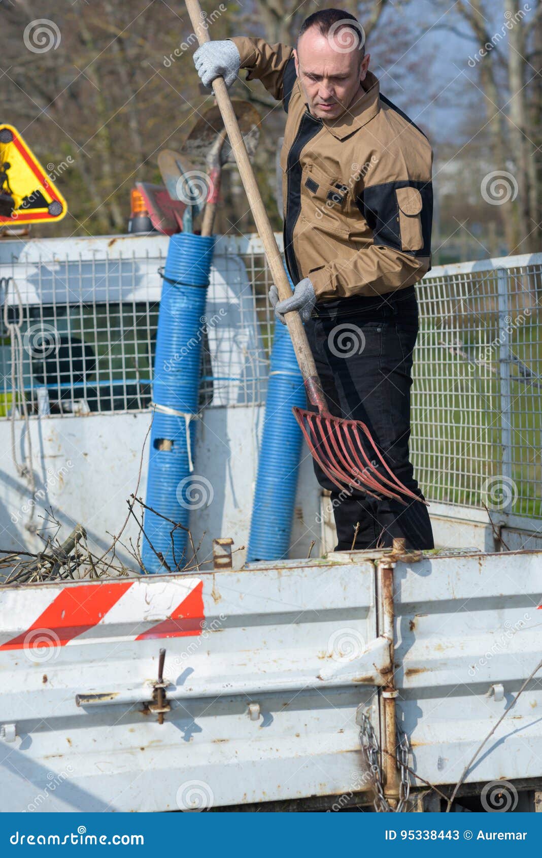 Dustman Cleans Leaves Street Stock Image - Image of vehicle, gardening ...