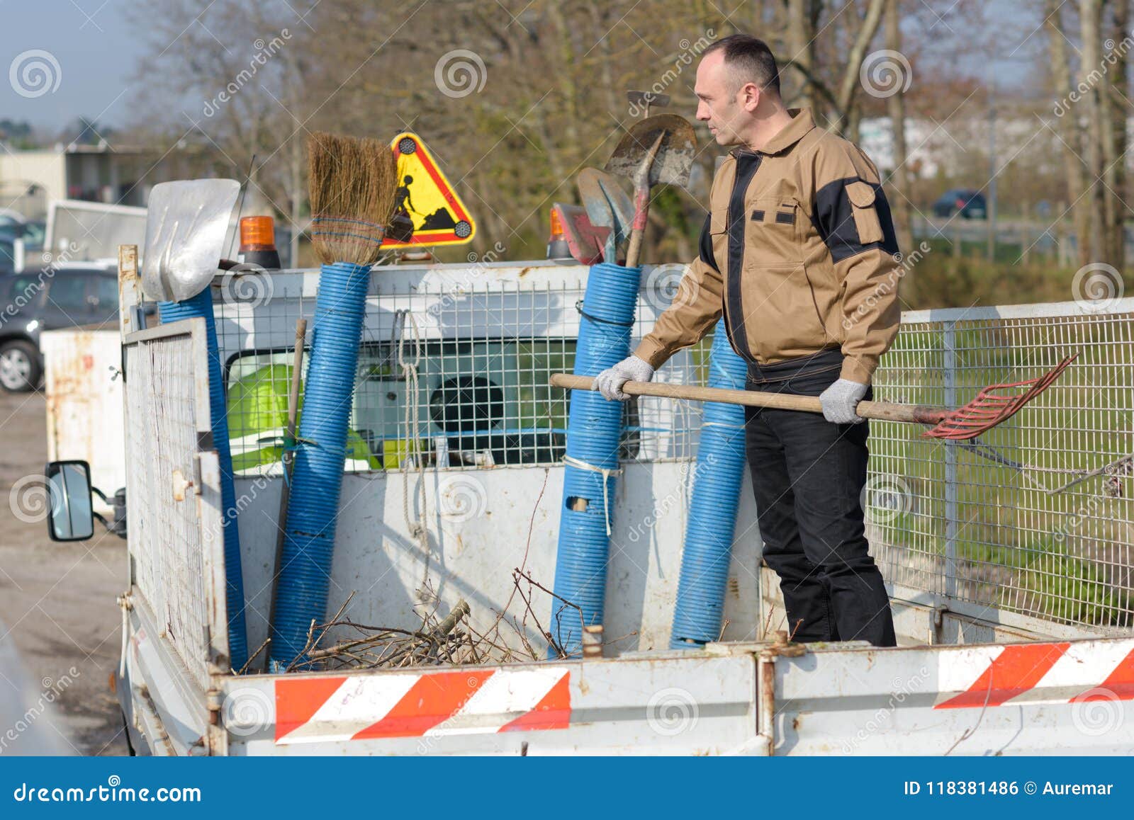 Dustman Collector Loading Truck Stock Photo - Image of junk, moving ...