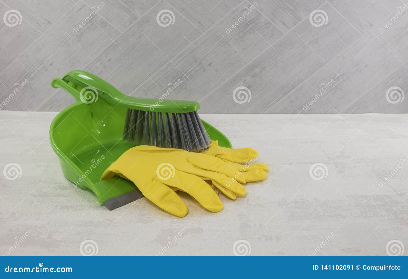 Dustpan and Golves in Green and Yellow Stock Image - Image of hygiene ...